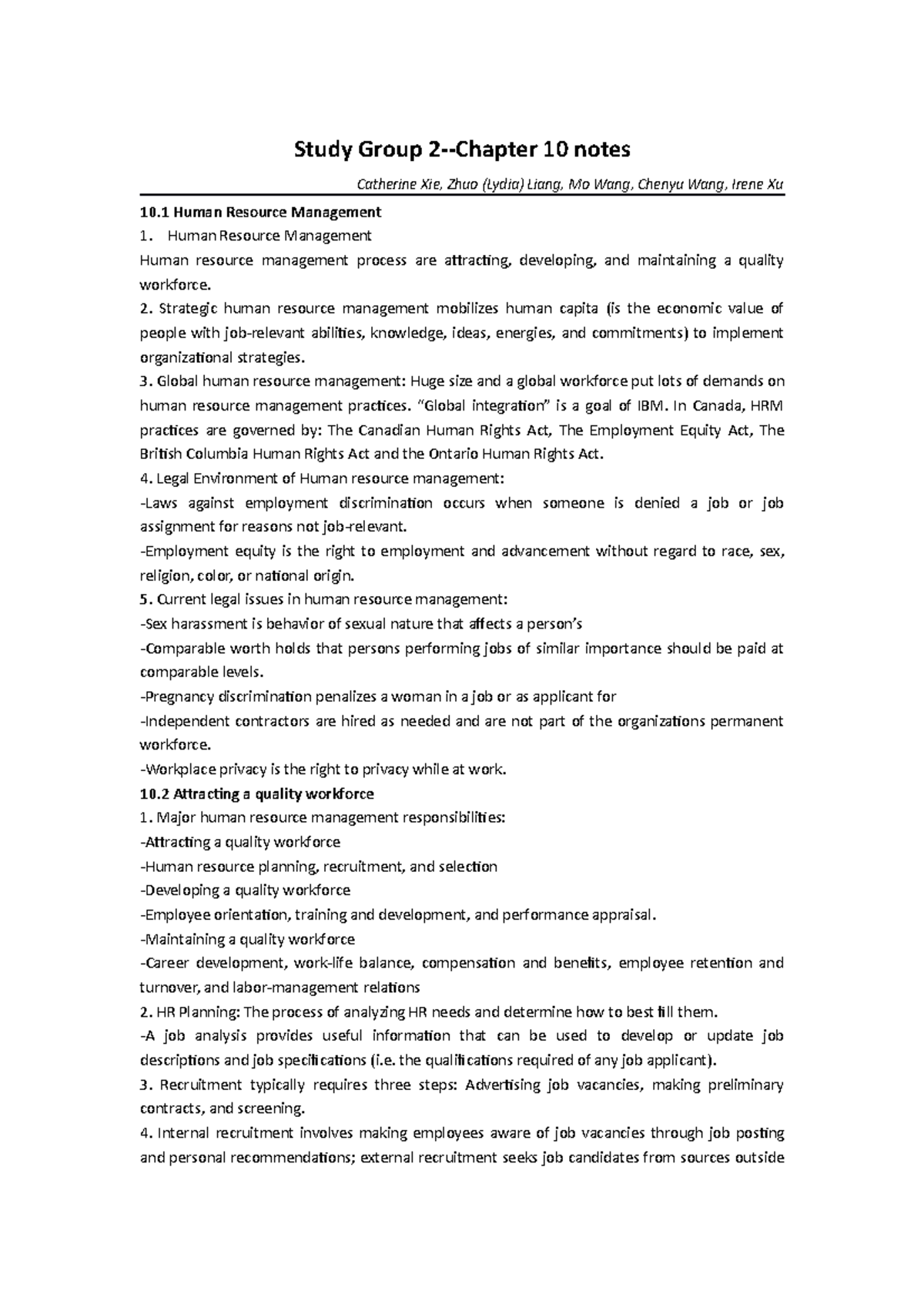 Chapter 10 ADM 1100 INTRODUCTION TO BUSINESS MANAGEMENT - Study Group 2 ...