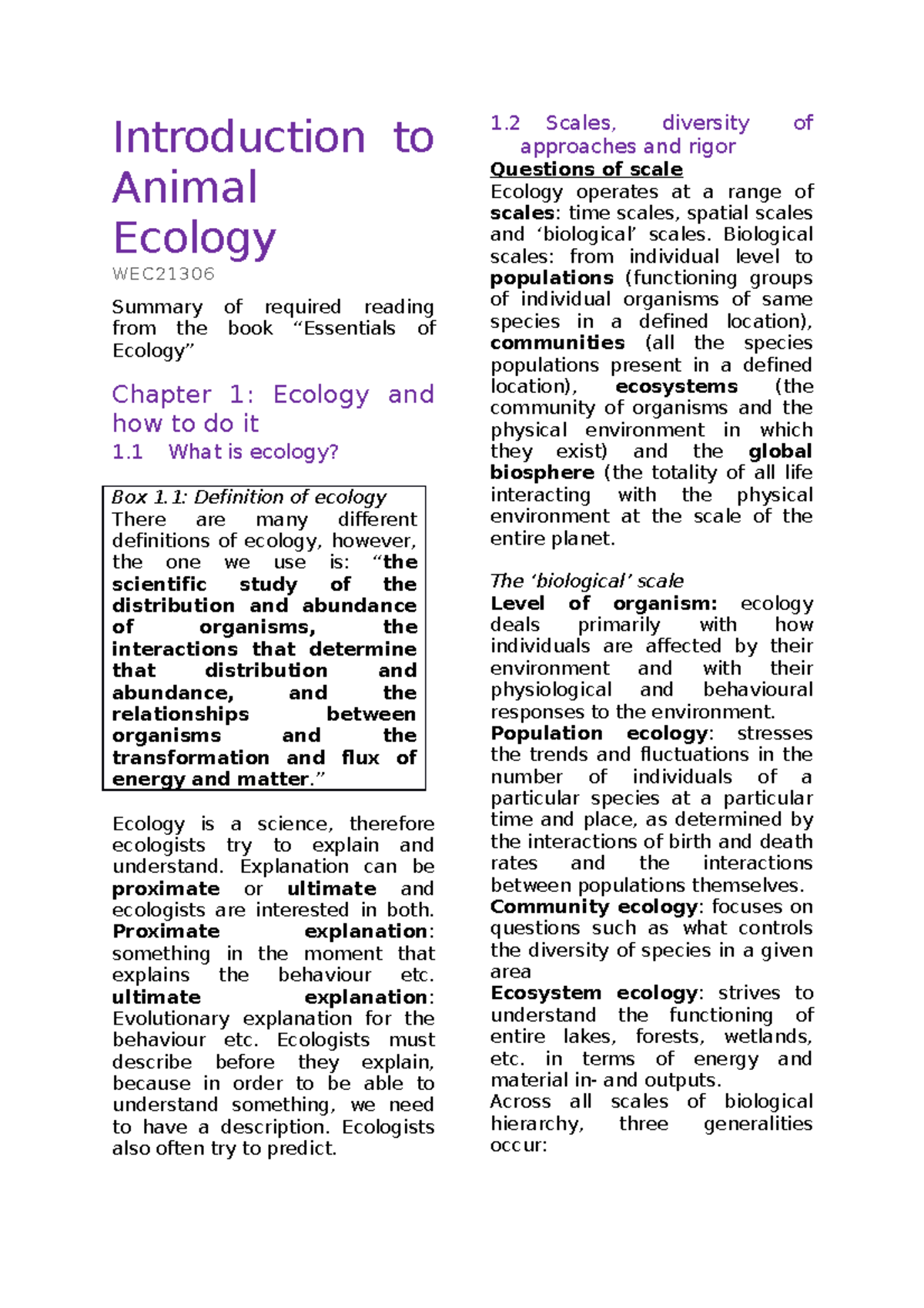 Introduction to Animal Ecology Summary - Introduction to Animal Ecology ...