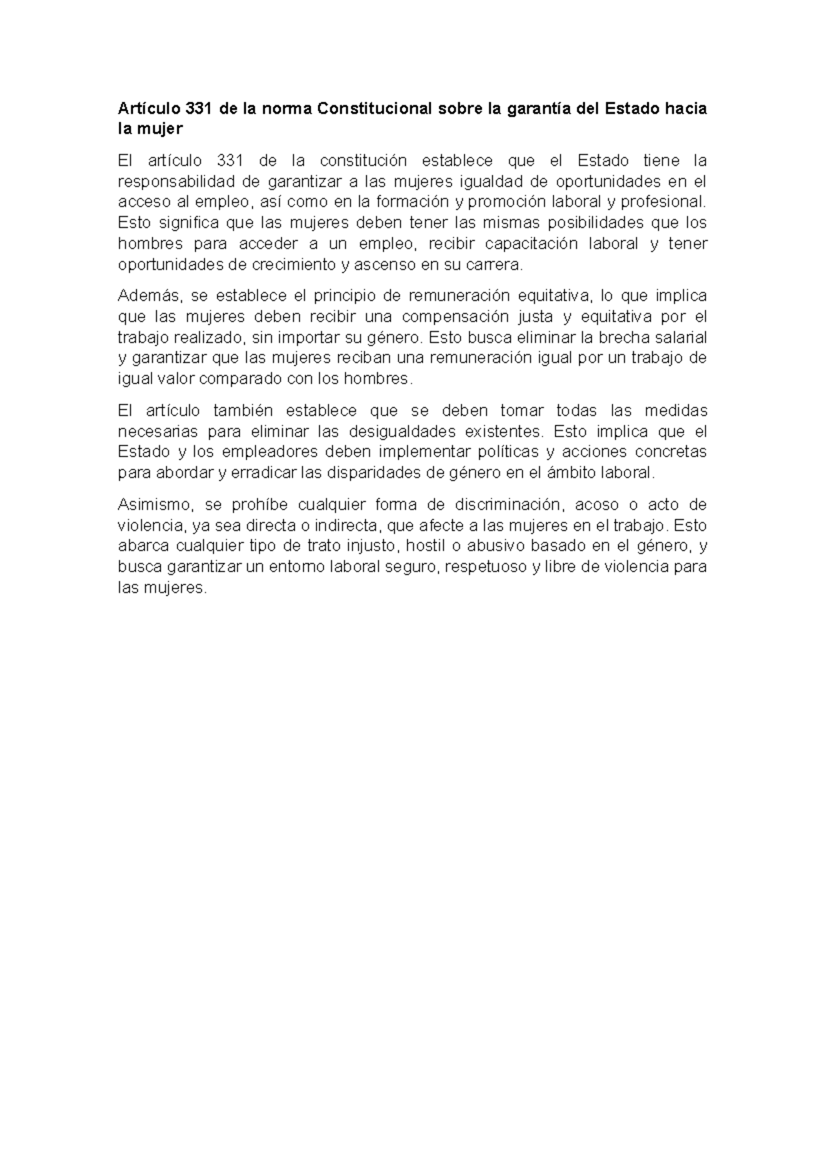 Derecho Artículo 331 - Trabajo de investigacion - Artículo 331 de la norma Constitucional sobre ...