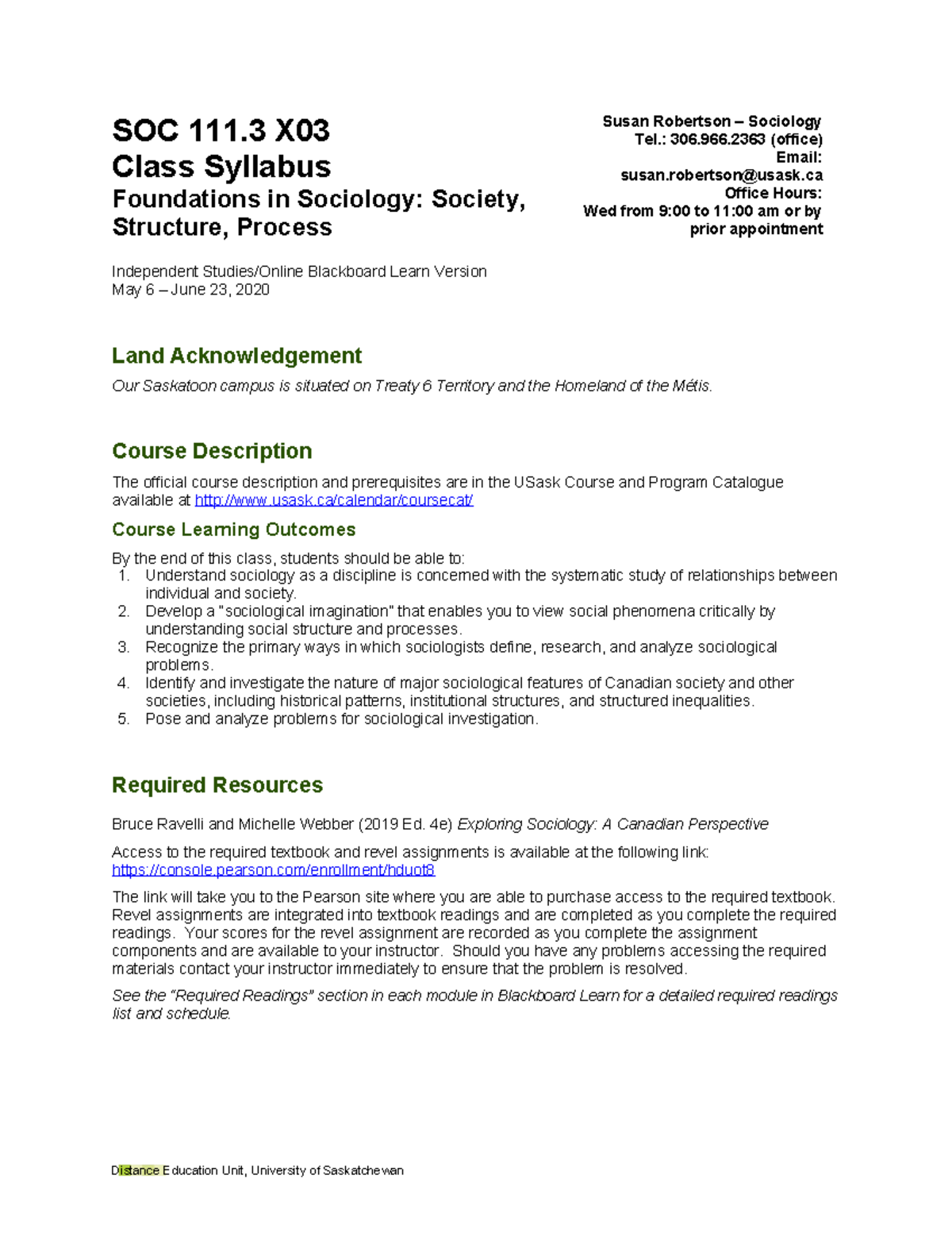 SOC111 X03 202005 SS syllabus - SOC 111 X Class Syllabus Foundations in ...