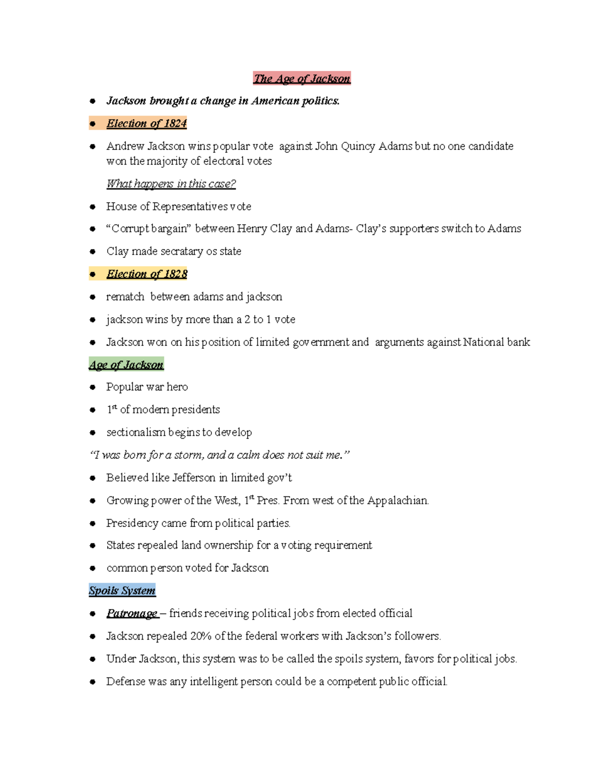 The Age of Jackson notes - The Age of Jackson Jackson brought a change ...