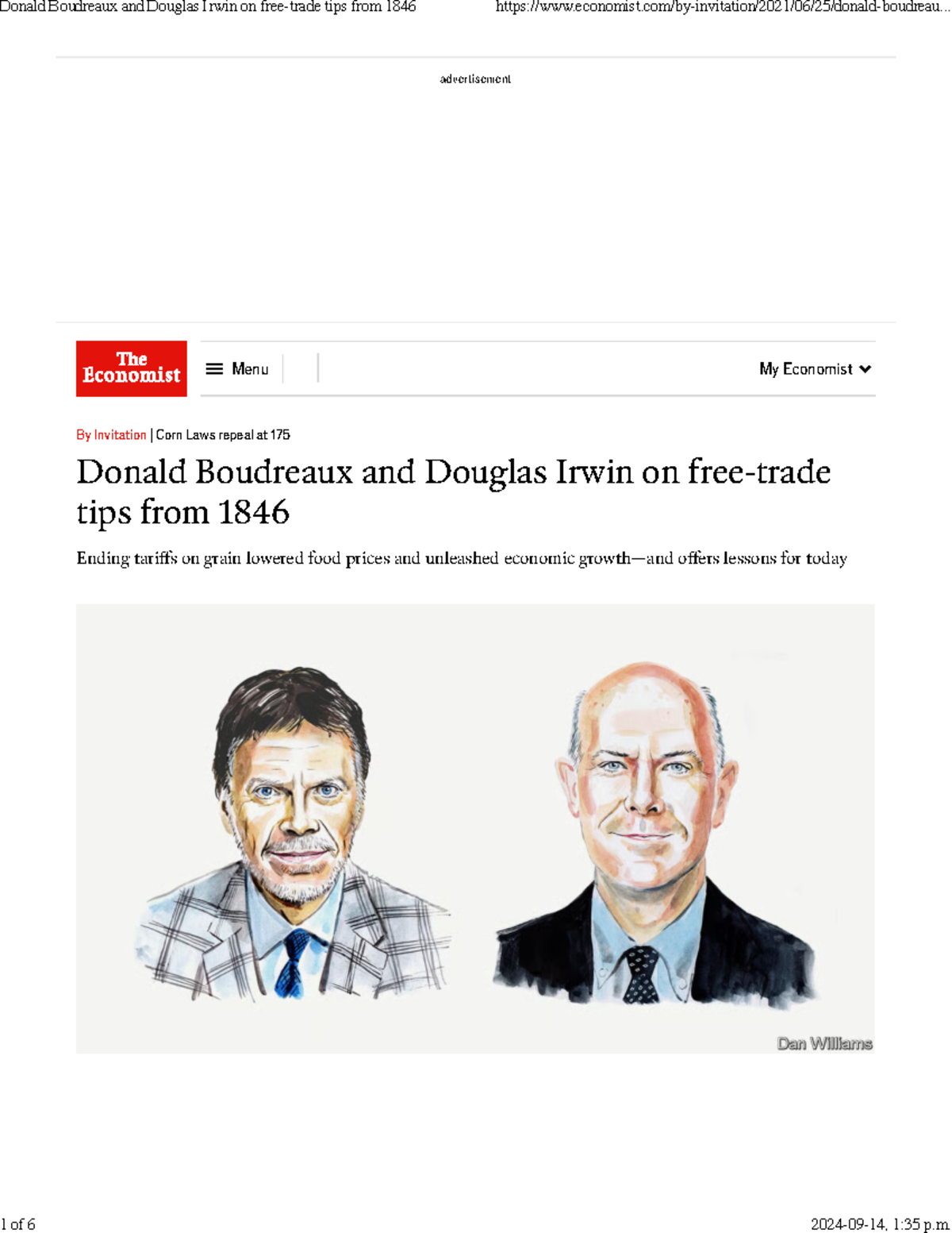 Donald Boudreaux and Douglas Irwin on free-trade tips from 1846 - ” Rural households in England ...