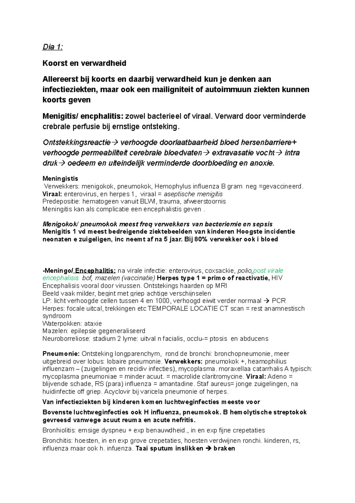 Aantekeningen koorts dd kindergeneeskunde - Dia 1: Koorst en ...