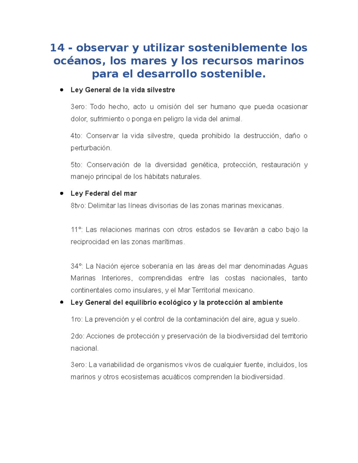 Leyes - 14 - observar y utilizar sosteniblemente los océanos, los mares y los recursos marinos ...