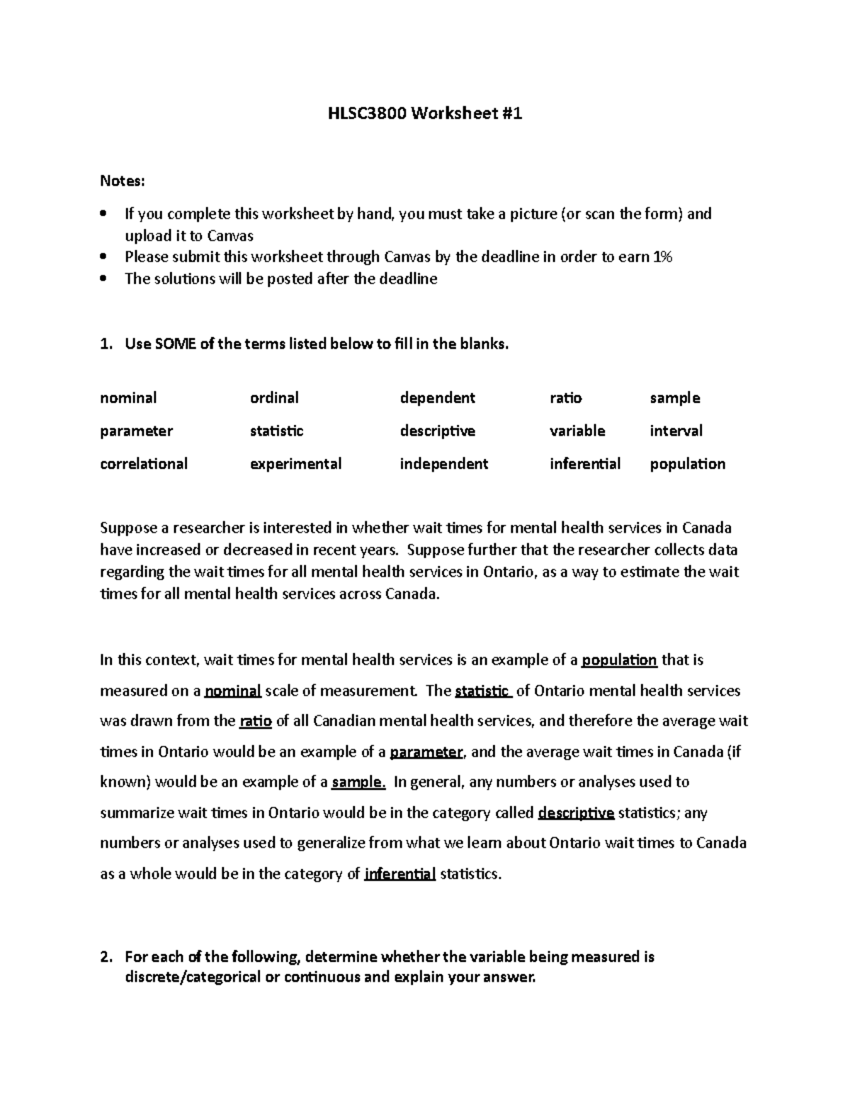 Worksheet 1 - HLSC3800 Worksheet Notes: If you complete this worksheet ...
