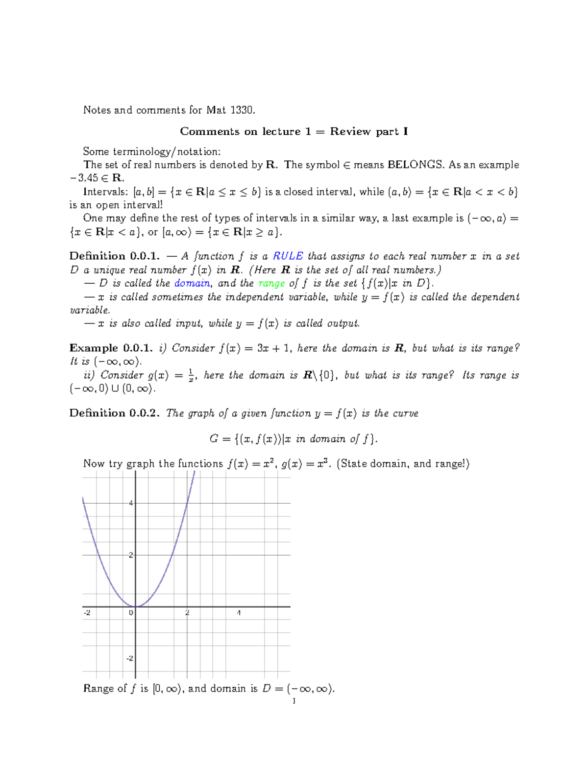 Calculus Lecture Notes - Notes and comments for Mat 1330. Comments on ...