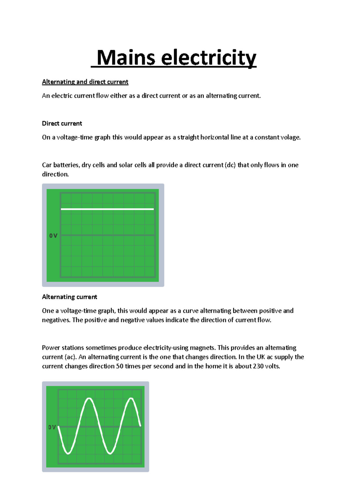 Mains electricity - Mains electricity Alternating and direct current An ...