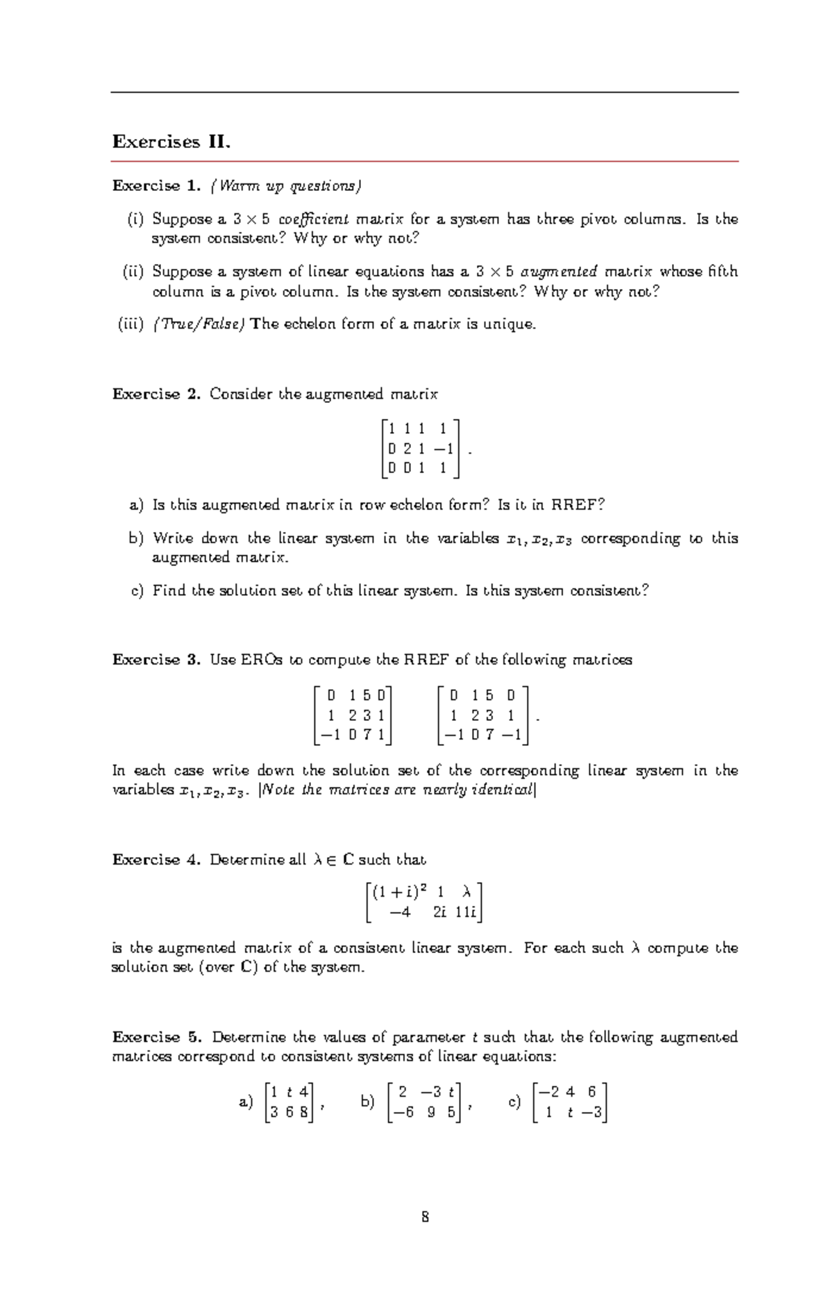 Tutorial 2(row Reduction&Echelon Forms) - Exercises II. Exercise 1 ...