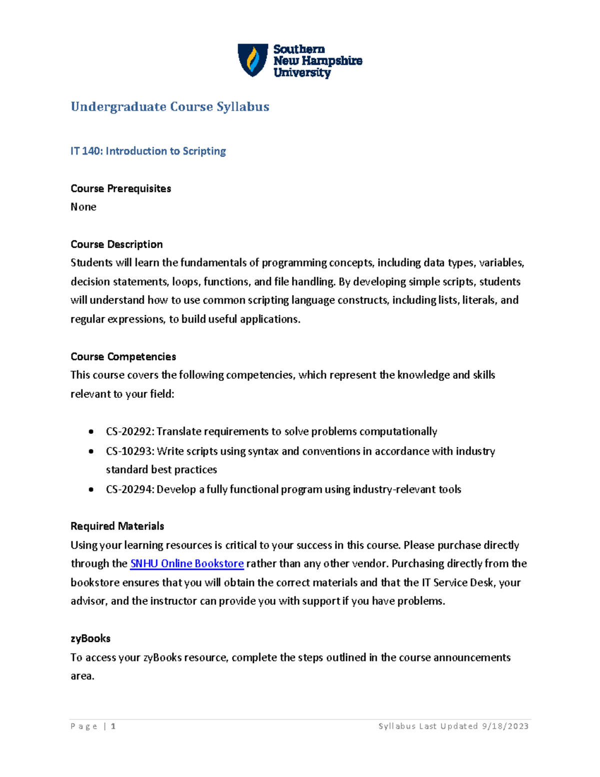 IT 140 Syllabus - Undergraduate Course Syllabus IT 140: Introduction to Scripting Course - Studocu