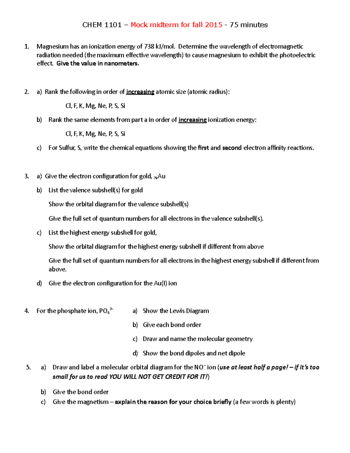 Mock MT1 for fall 2015 - lab report - Chem 1101 - Carleton - Studocu