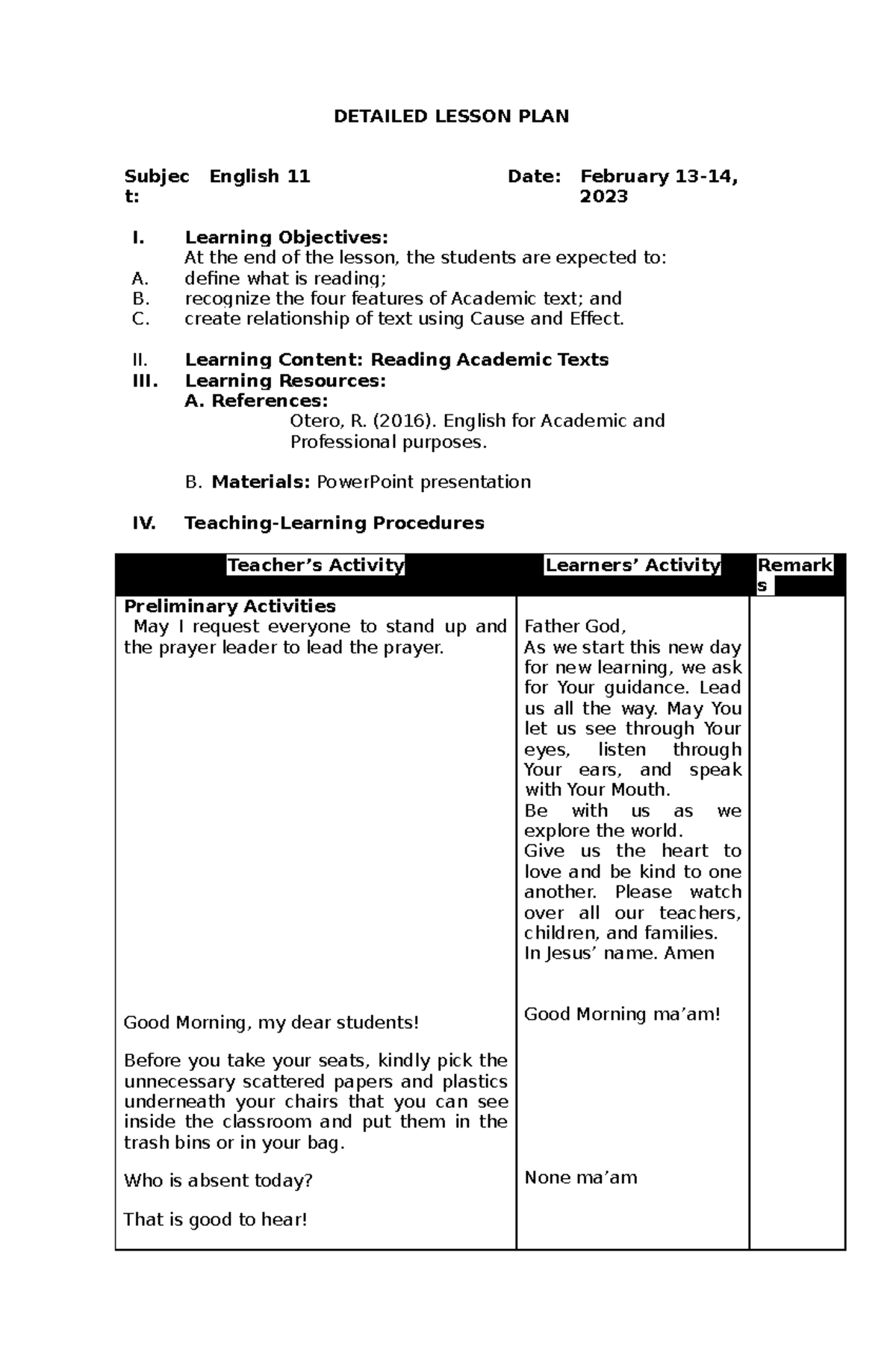 EAPP M1-L1 - detailed lesson plan - DETAILED LESSON PLAN Subjec t ...