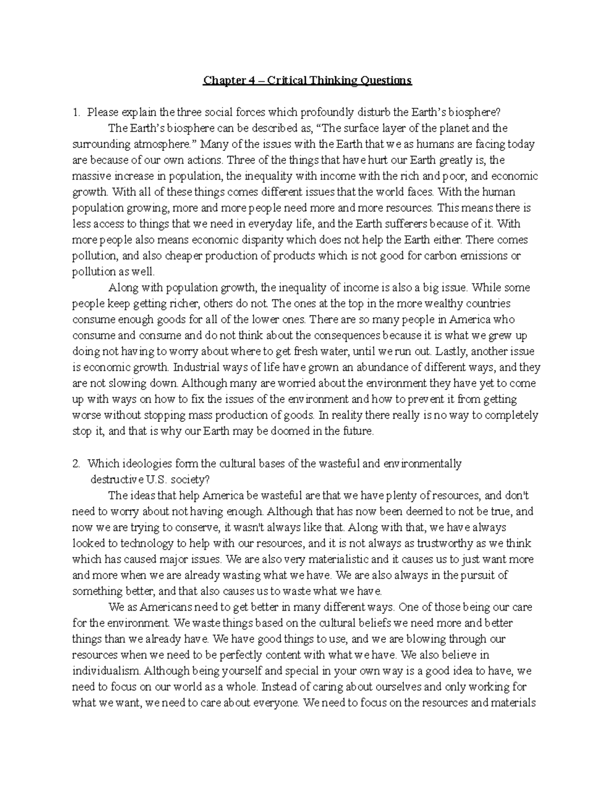 Chapter 4 – Critical Thinking Questions-2 - Chapter 4 – Critical Thinking Questions Please ...