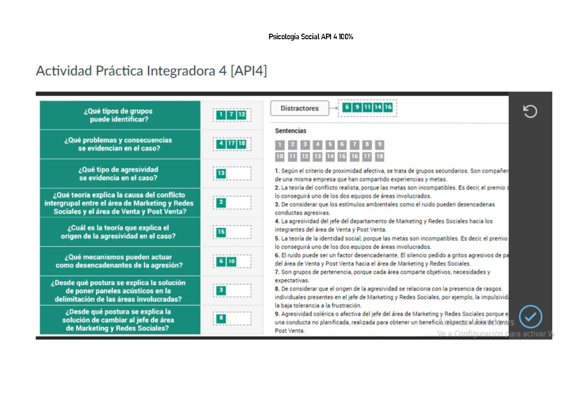 Psicologia API 4 - Actividad Práctica Integradora (API) con 100% de puntuación de la materia ...