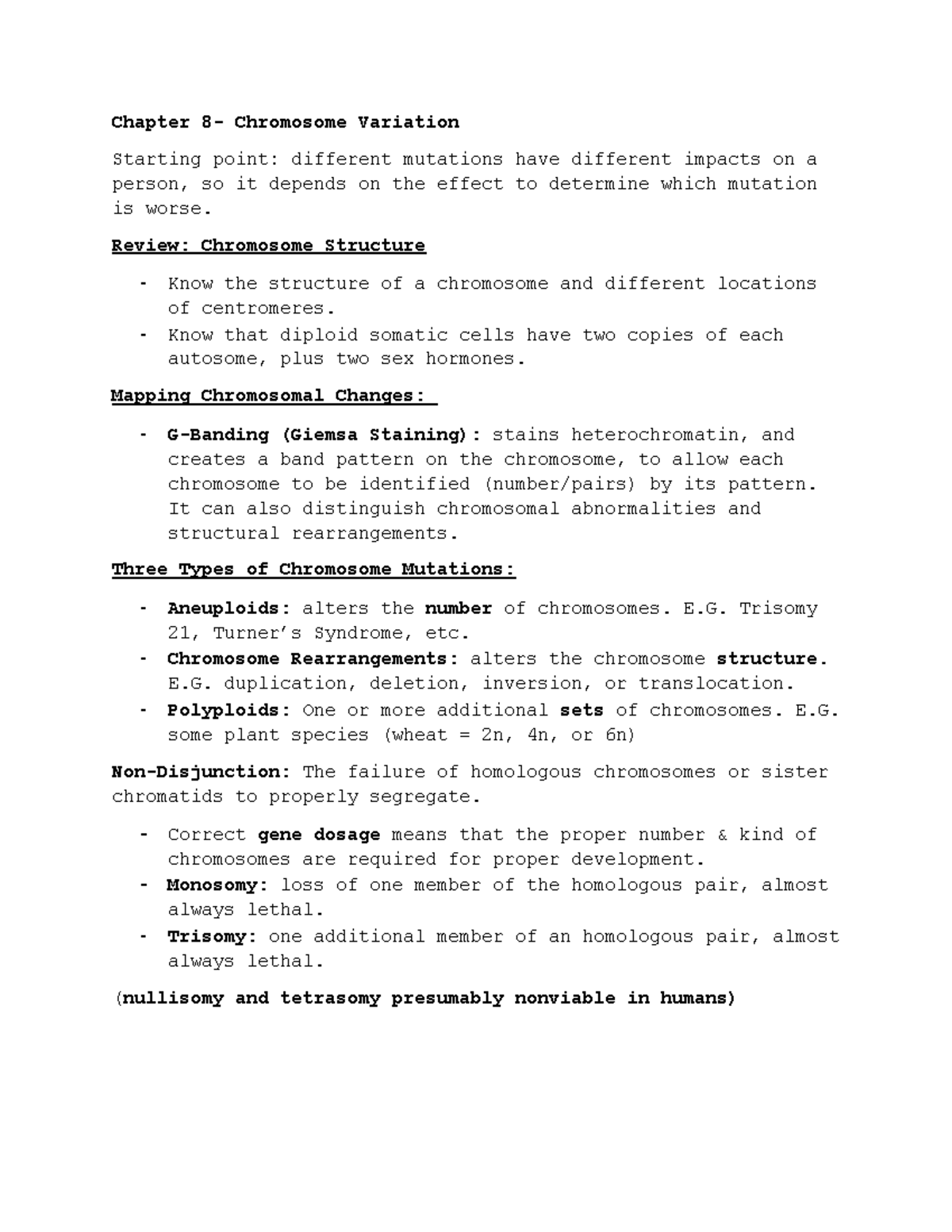 Chapter 8- Chromosome Variation - Chapter 8- Chromosome Variation ...