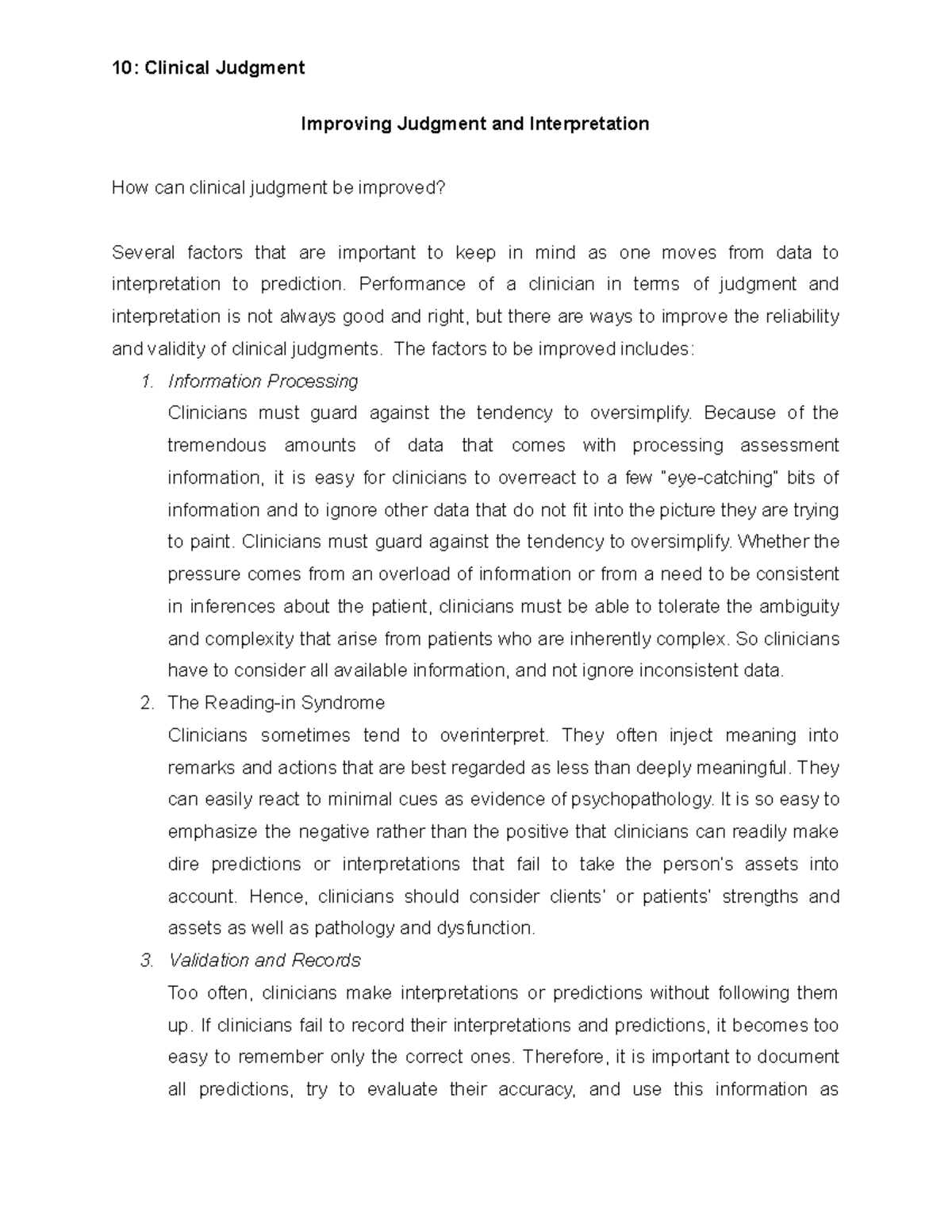 Improving Judgment and Interpretation - Performance of a clinician in ...