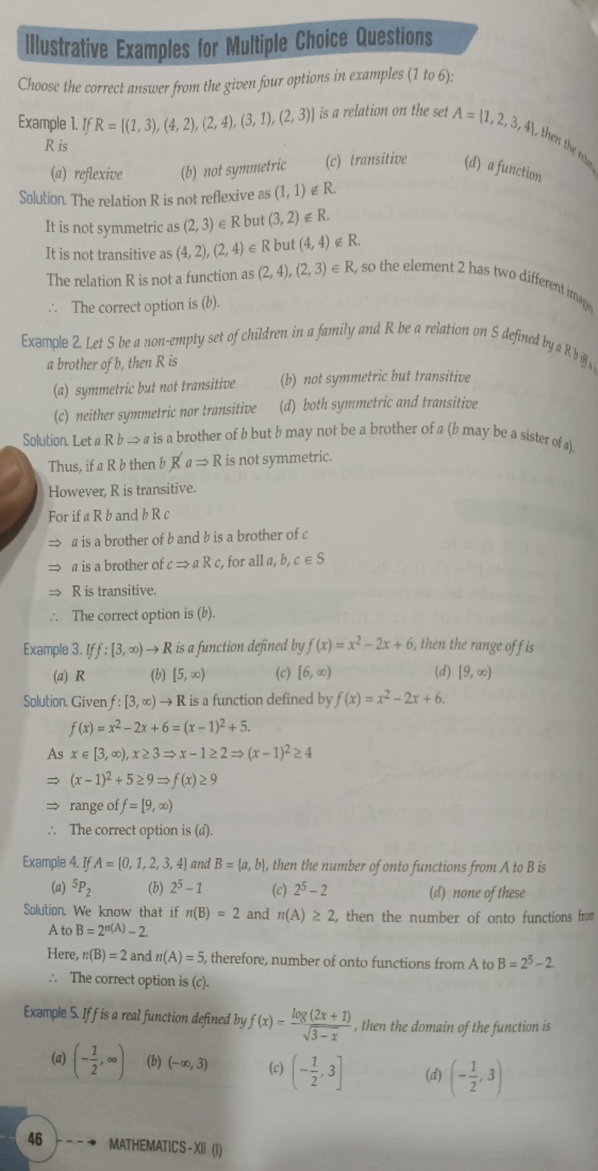 Relations And functions - Ilustrative Examples for Multiple Choice Questions Choose the correct ...