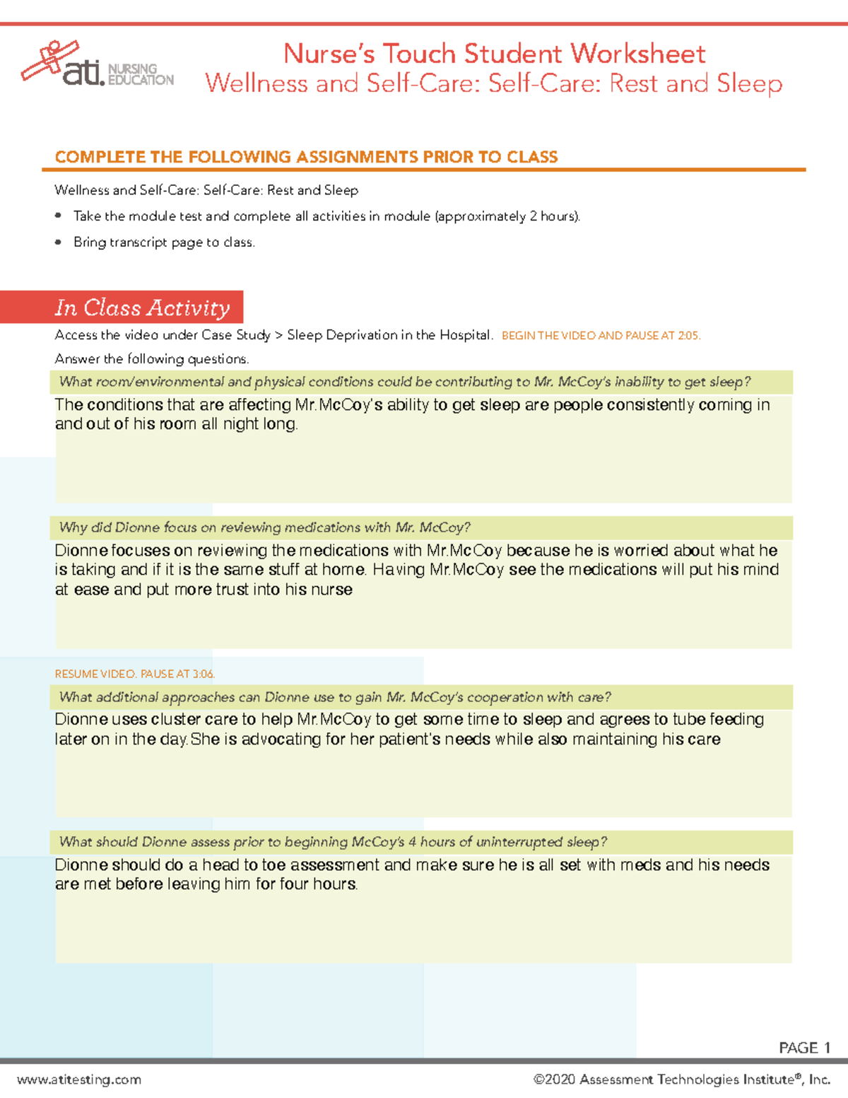 Sleep and rest - EDUCATOR IMPLEMENTATION GUIDE atitesting ©2020 ...