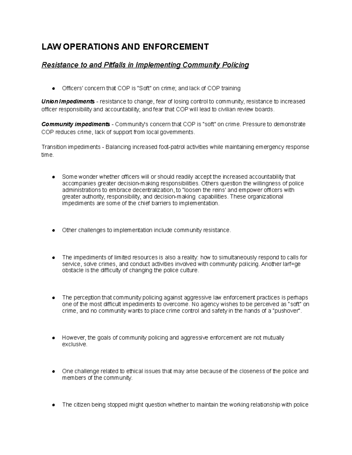 LAW OPS OCT 17th - Dr.E - LAW OPERATIONS AND ENFORCEMENT Resistance to ...