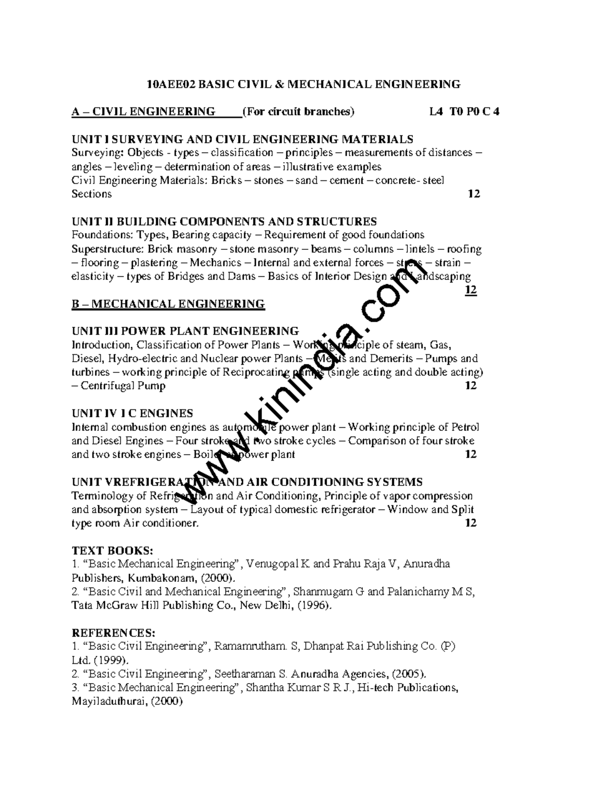 GE6251 uw - 10AEE02 BASIC CIVIL & MECHANICAL ENGINEERING A – CIVIL ...