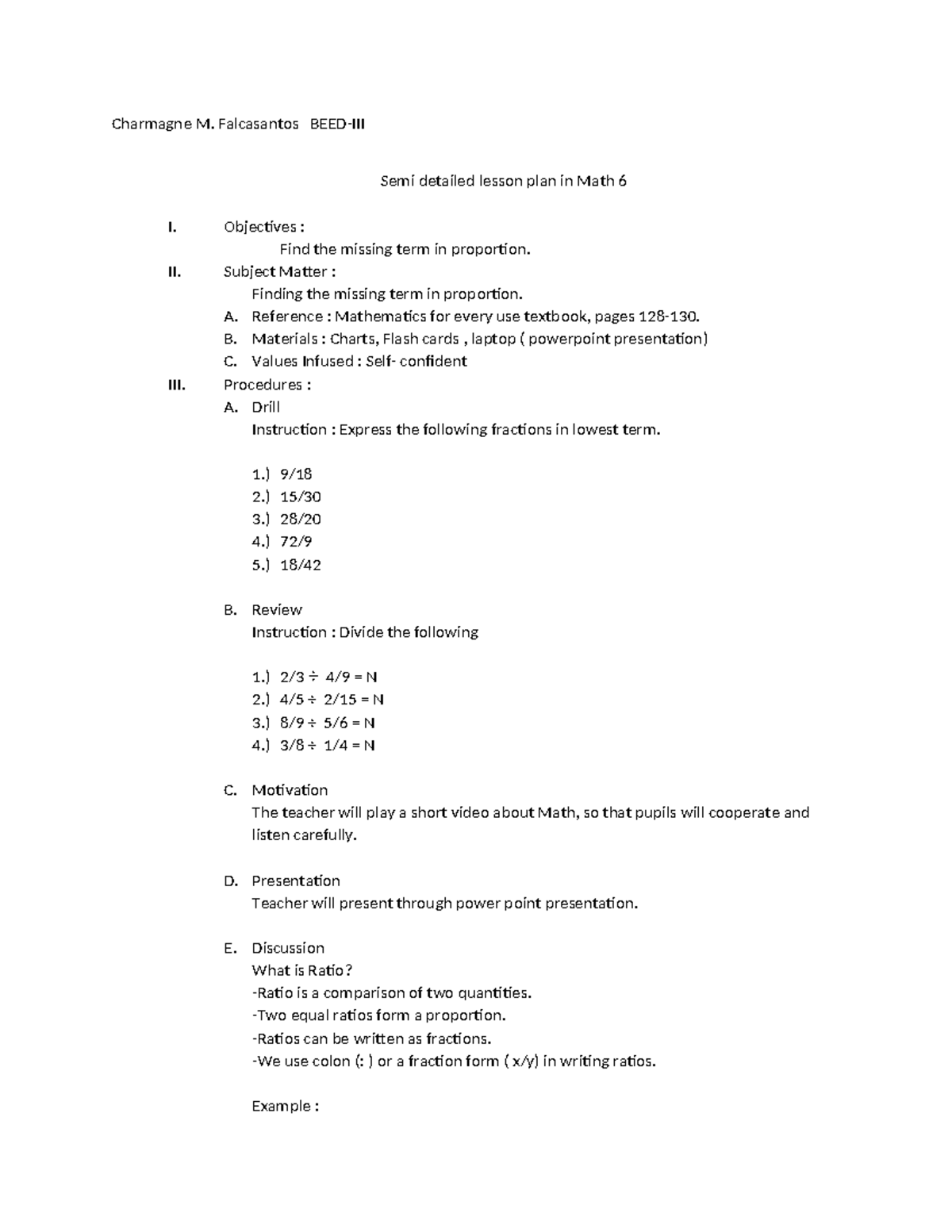 Cha-LP-Math-docx - Charmagne M. Falcasantos BEED-III Semi detailed lesson plan in Math 6 I ...