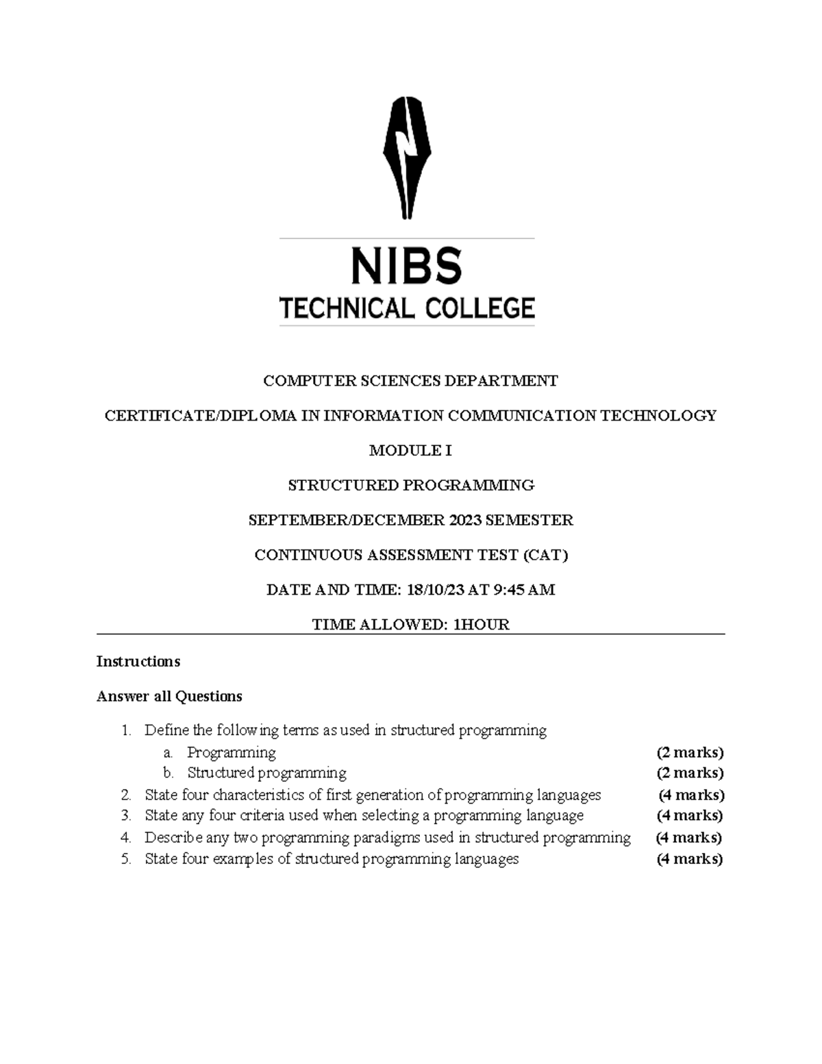 Structured programming Term 1, 2 and 4 - COMPUTER SCIENCES DEPARTMENT ...