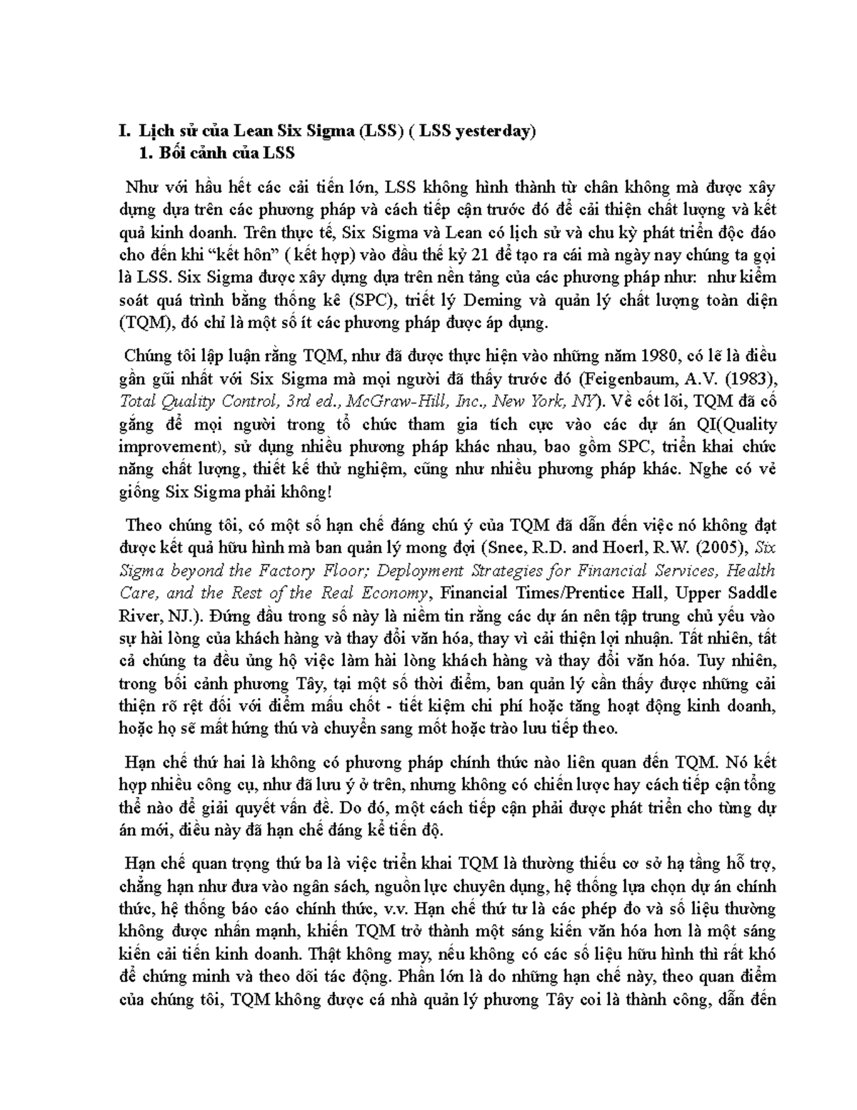 6 Sigma File dịch - asd - I. Lịch sử của Lean Six Sigma (LSS) ( LSS ...