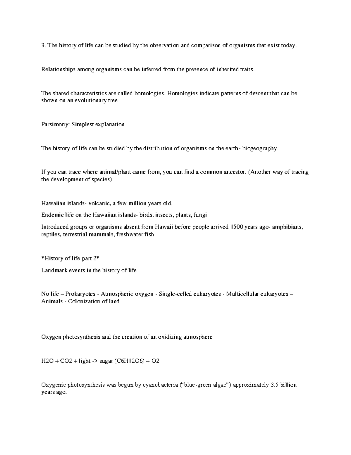 History of life lecture notes - The history of life can be studied by ...