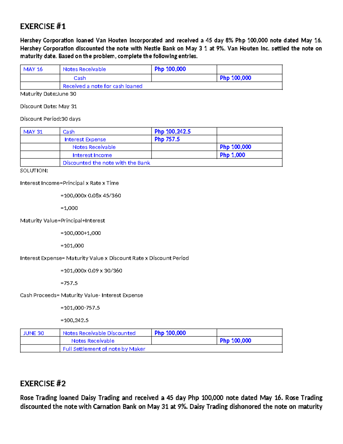 Pro-Forma-Journal Entries-Exercises - EXERCISE Hershey Corporation ...