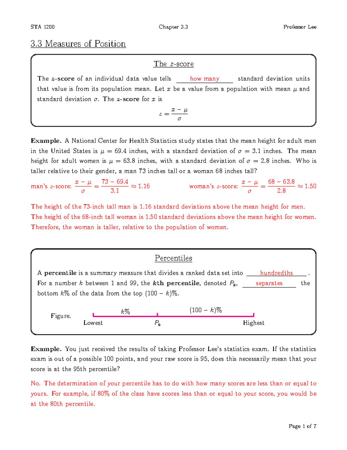 Measures of Position - 3 Measures of Position Thez-score Thez-scoreof ...