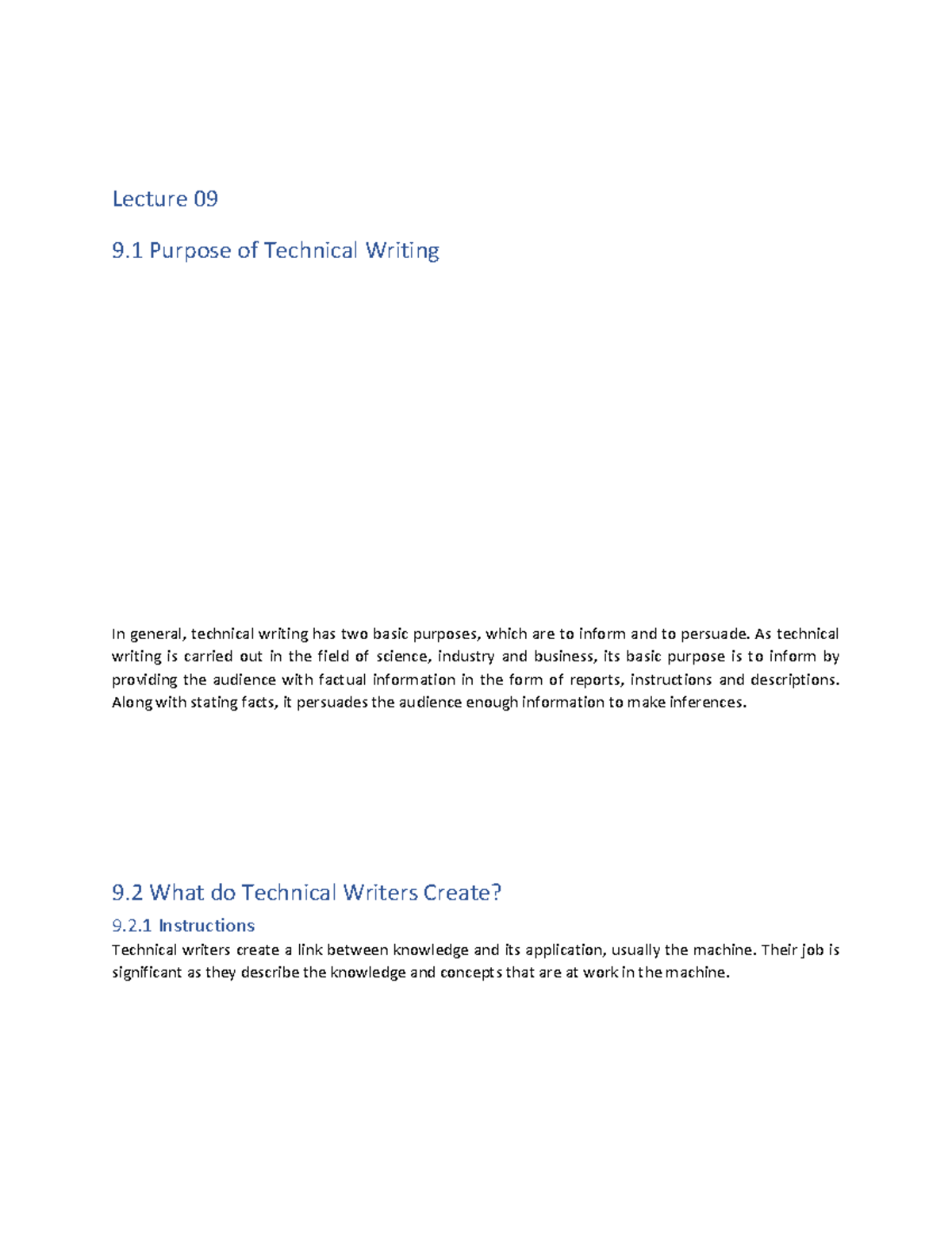 HUM120 Handouts Lecture 09 - Lecture 09 9 Purpose of Technical Writing In general, technical ...