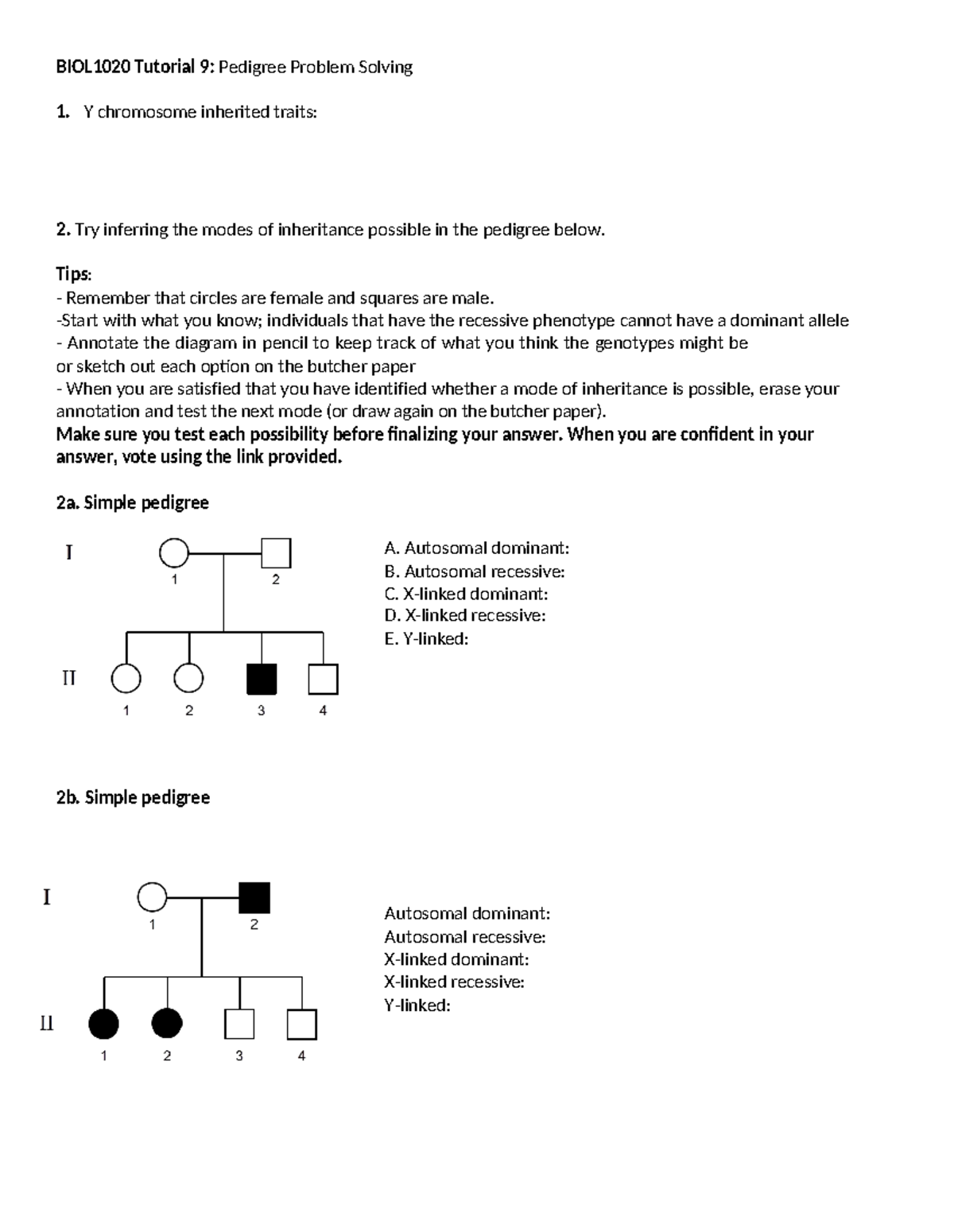BIOL1020 Tutorial (student version) - BIOL 1020 Tutorial 9 : Pedigree ...