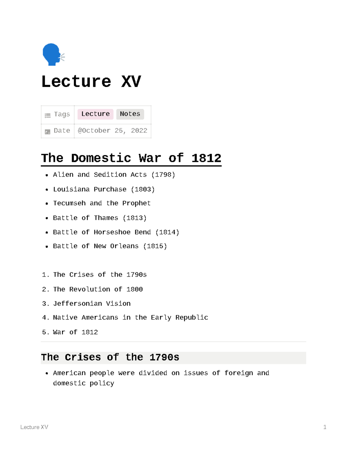 The Domestic War of 1812 - l Lecture XV Tags Lecture Notes Date The ...