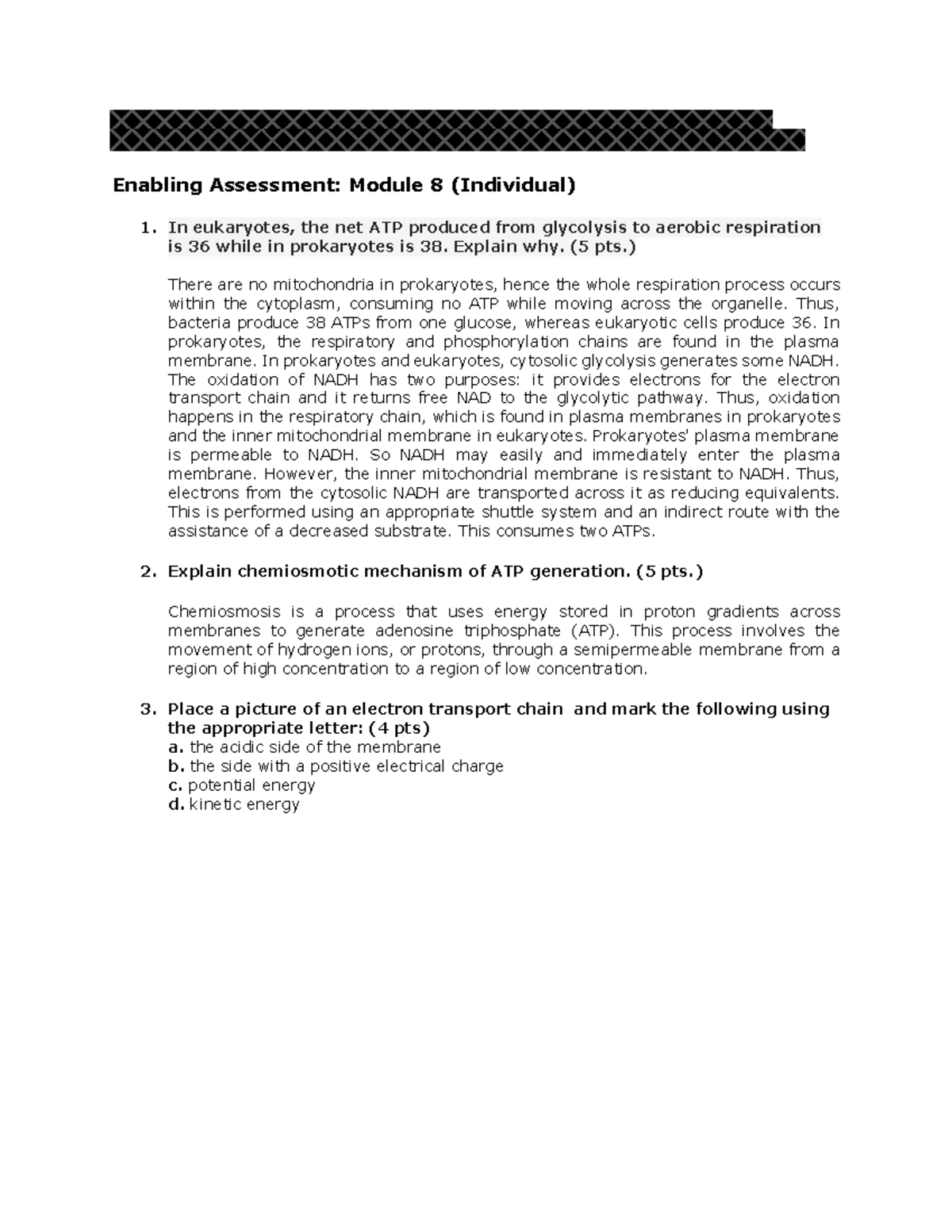 S-BIOL316 EA Module 8 - Enabling Assessment: Module 8 (Individual) In ...