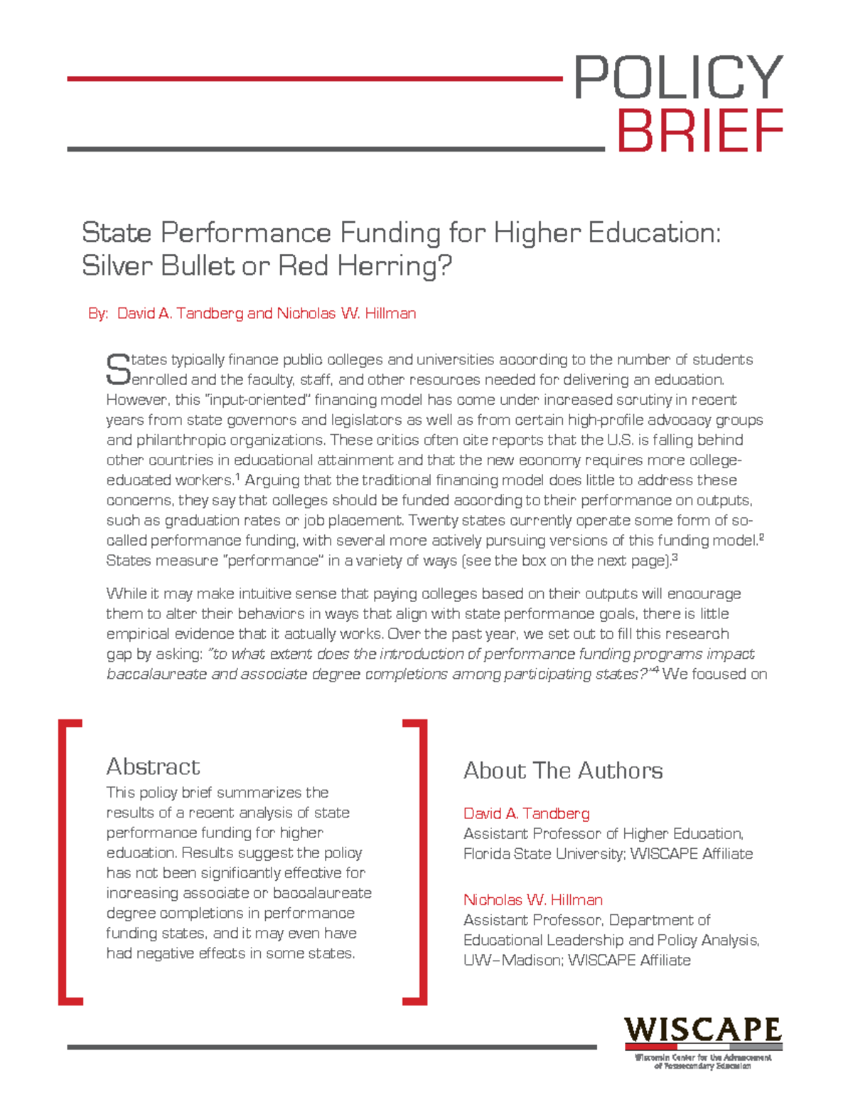 Policy Brief State Performance Funding-1 - POLICY BRIEF S tates ...