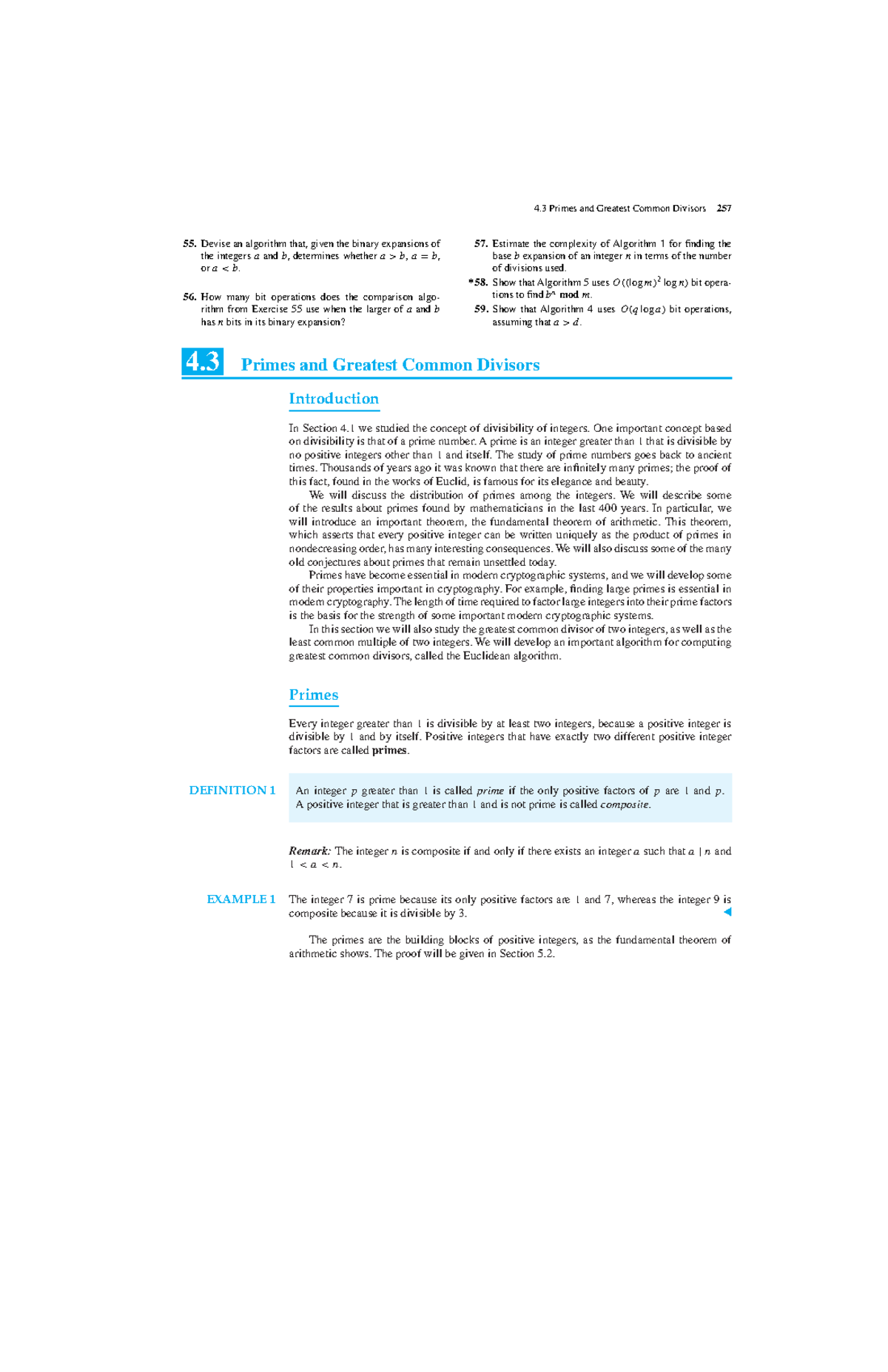 Primes And Greatest Common Divisors Devise An Algorithm That Given The Binary Expansions Of