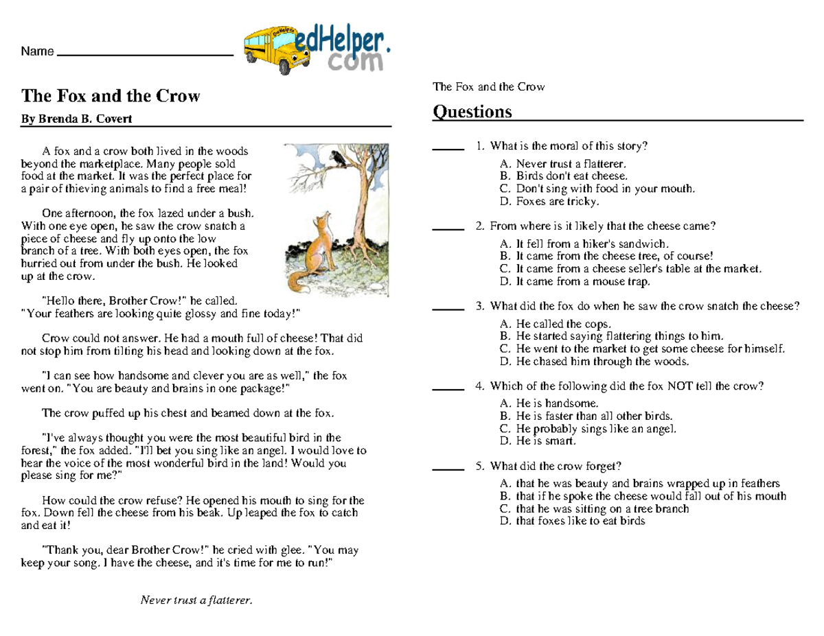 The fox and the crow - Note - Name The Fox and the Crow By Brenda B ...