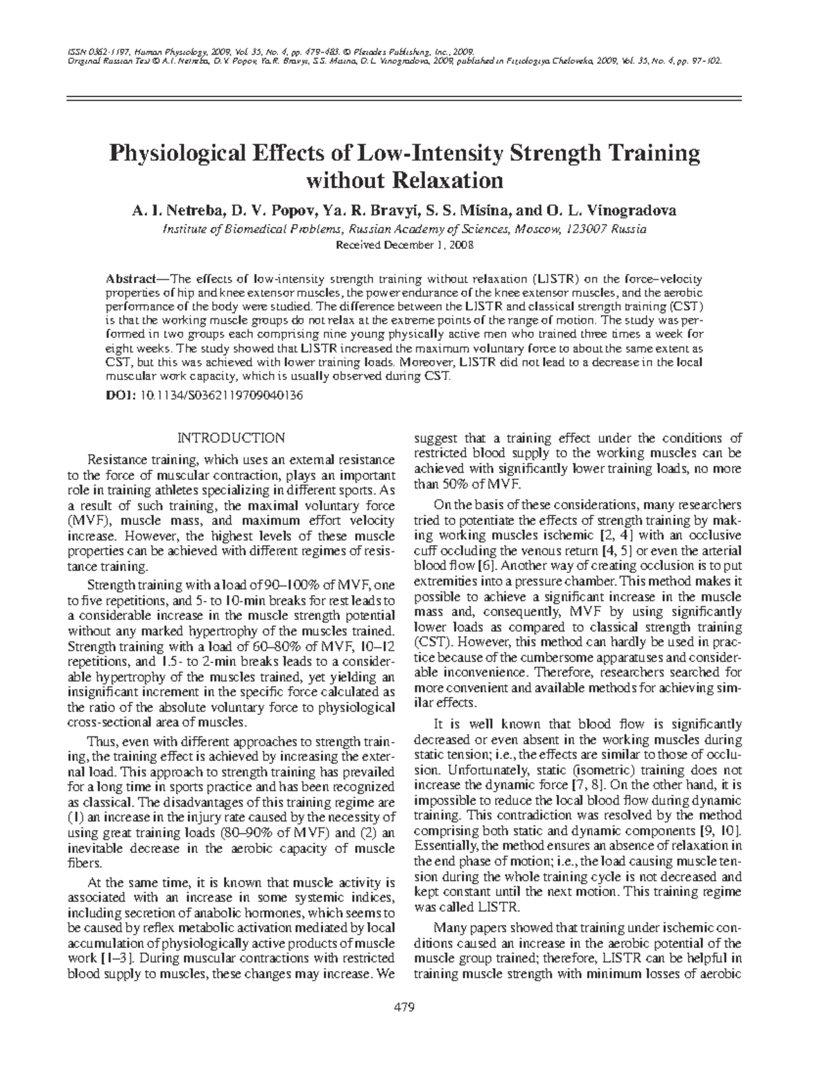Physiological Effects of low-intensity strength training without ...