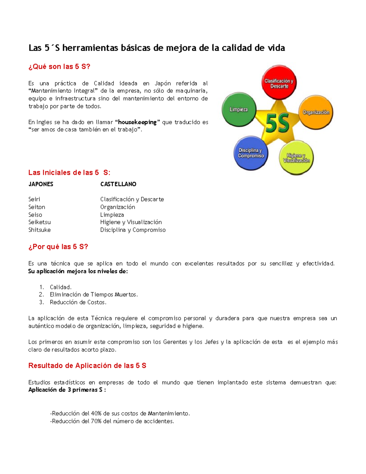 Las 5s - Definición y aplicación de las 5´s - Las 5 ́S herramientas ...