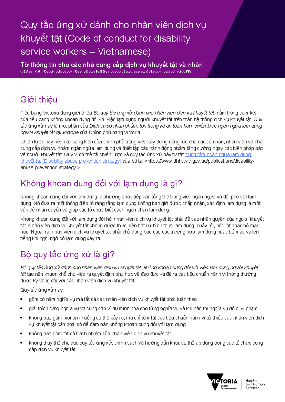 Code of conduct for disability service workers-factsheet-Vietnamese 2018 0807 - Quy tắc ứng xử ...