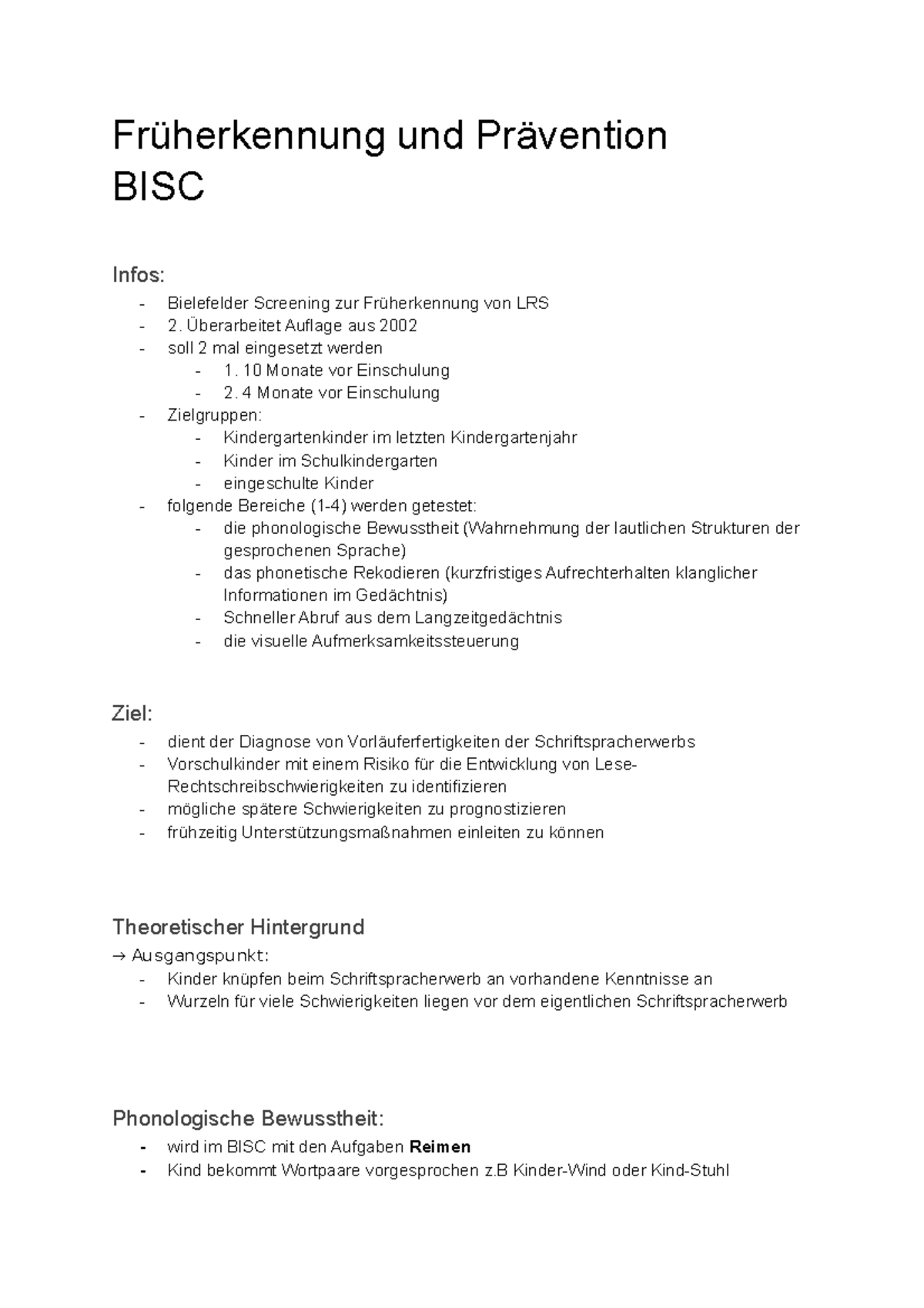 Testverfahren BISC - WiSE - Früherkennung und Prävention BISC Infos ...