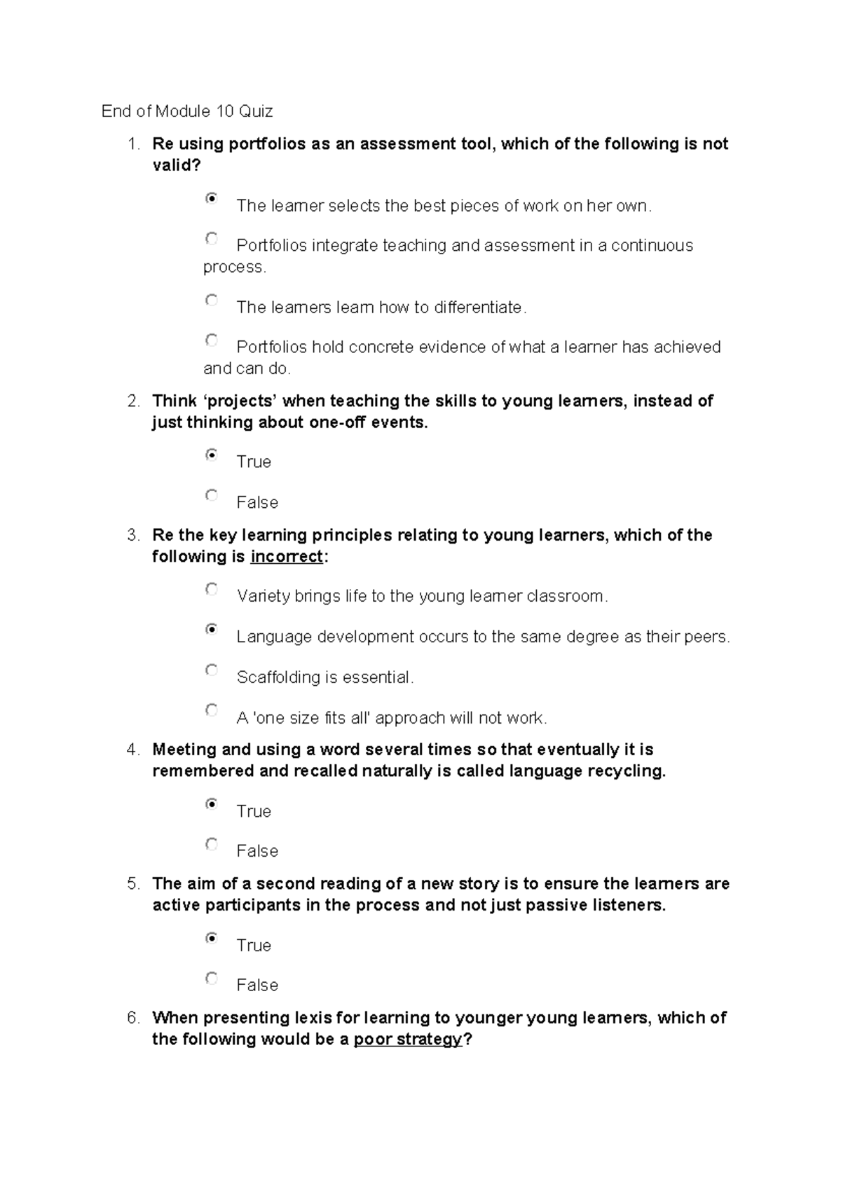 Module 10 Quiz Questions 100404 - End of Module 10 Quiz 1. Re using ...