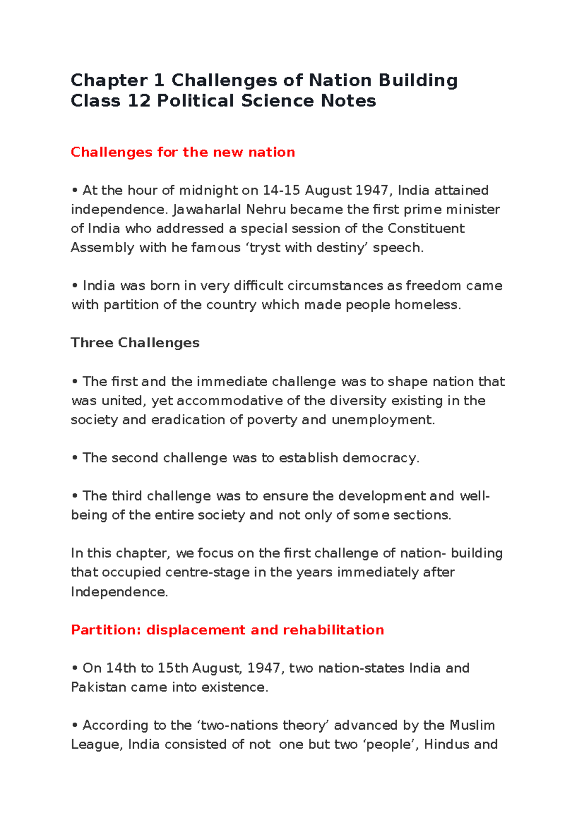 Chapter 1 Challenges of Nation Building - Chapter 1 Challenges of ...