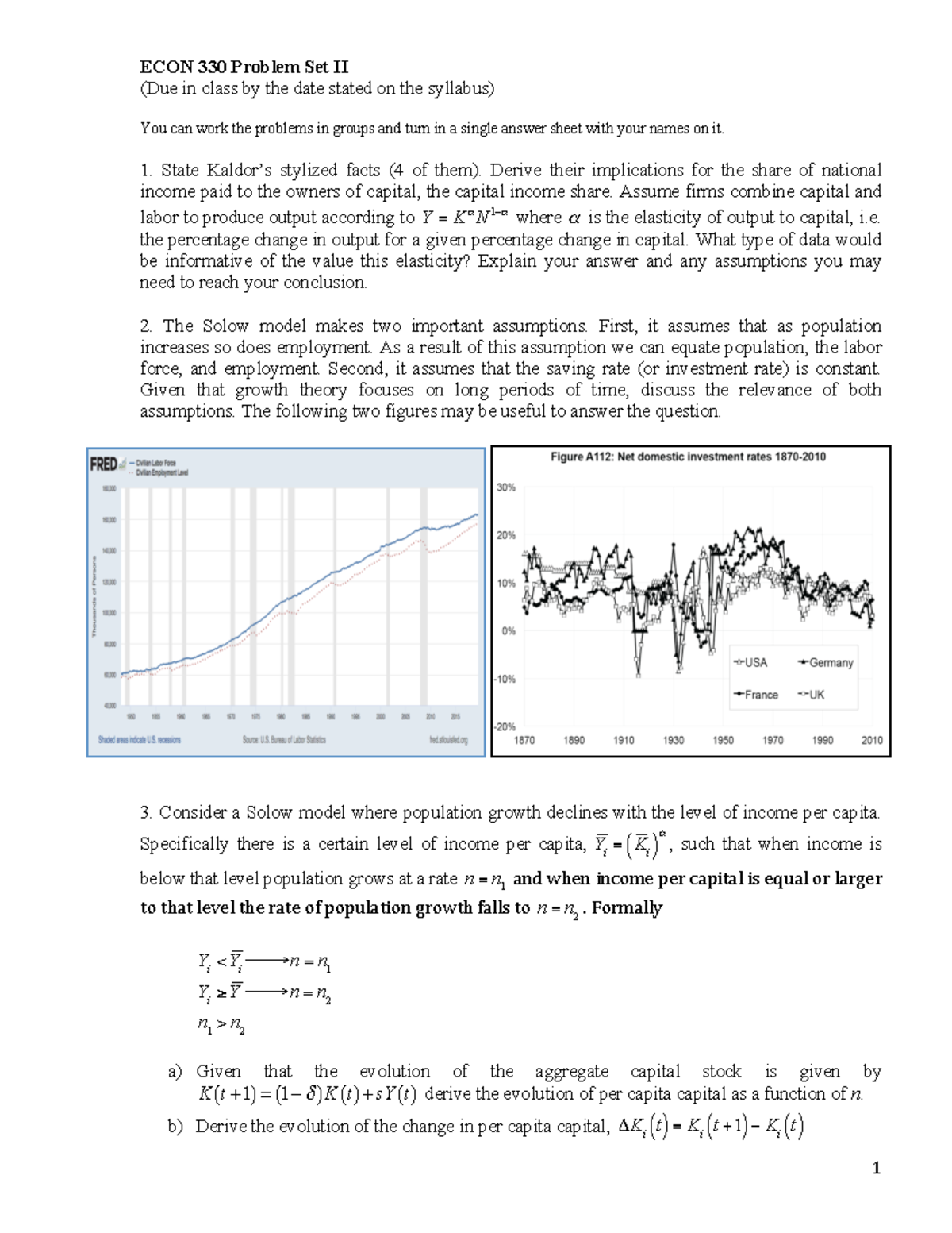 ECON 330 Problem Set II - Studocu