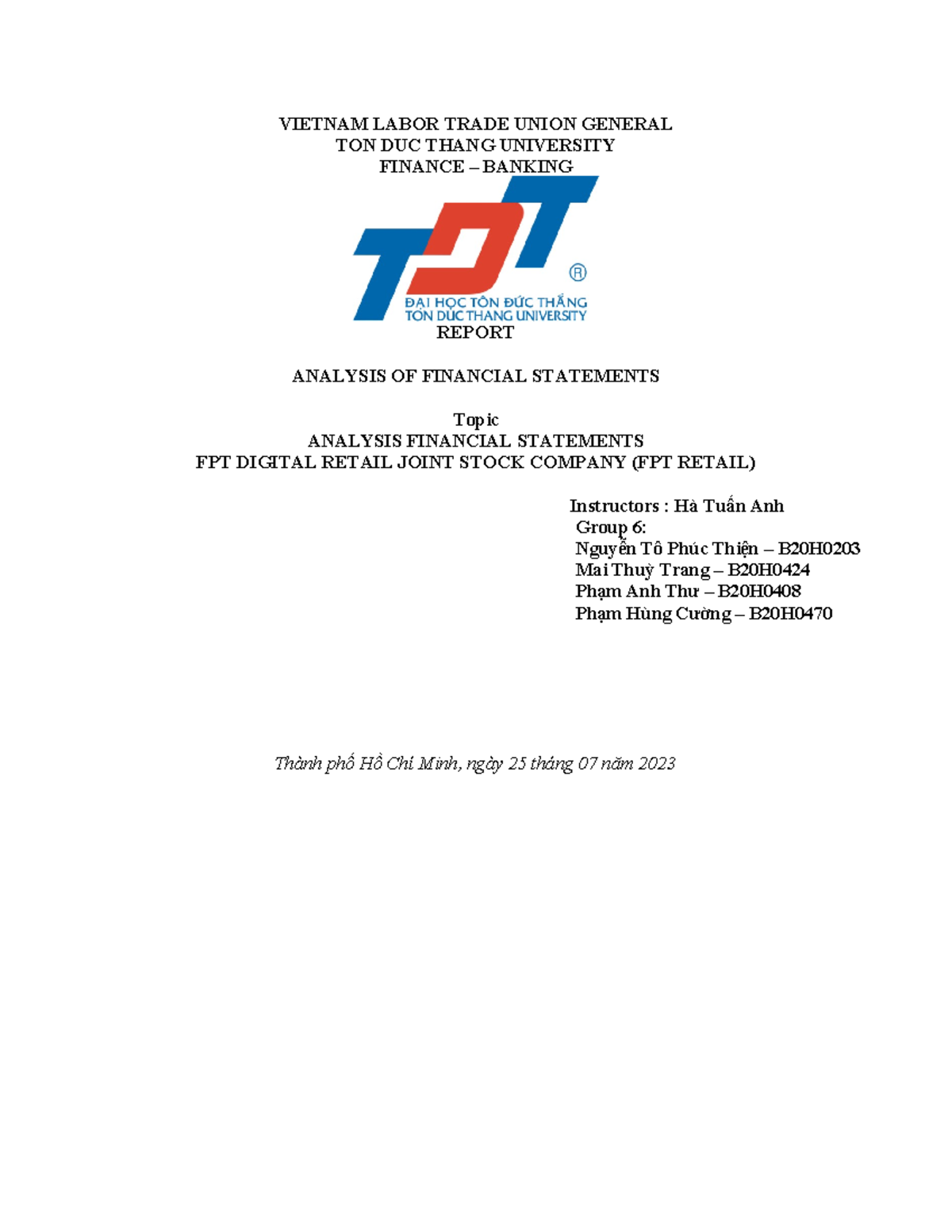 Report BCTC - ptbc - VIETNAM LABOR TRADE UNION GENERAL TON DUC THANG ...