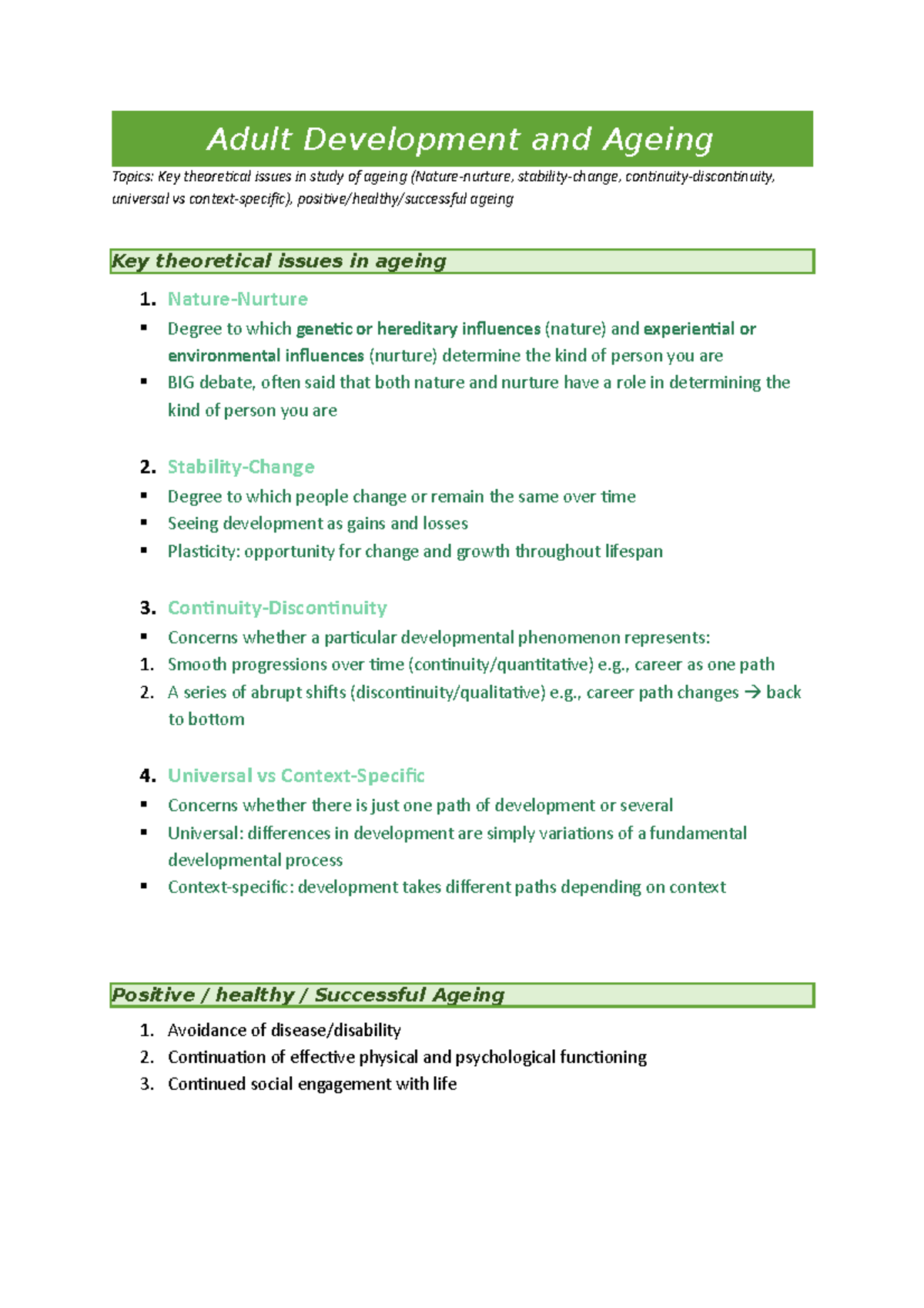 Adult Development and Ageing 2 - Adult Development and Ageing Topics ...