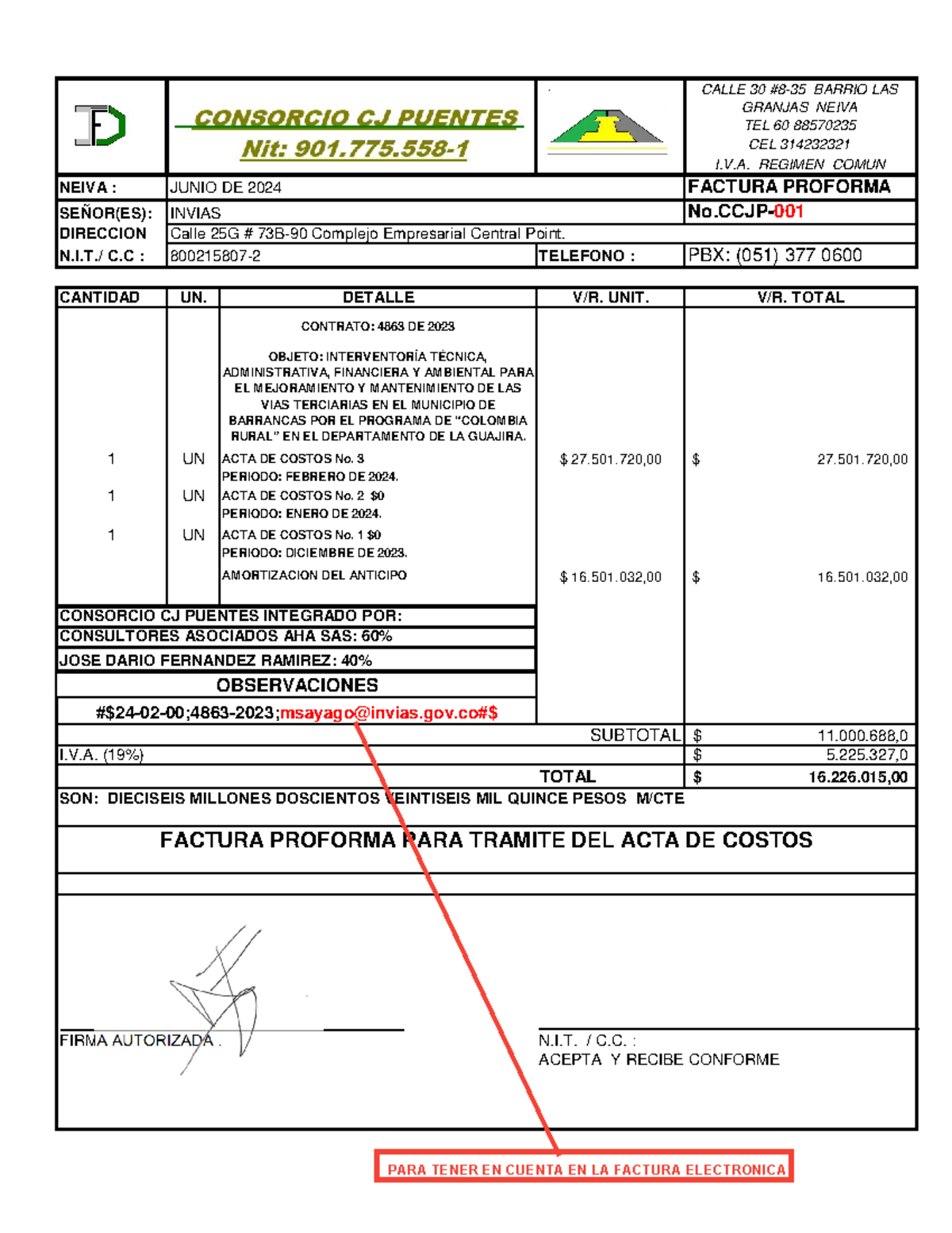 Factura Proforma Consorcio CJ Puentes M3 OK - I.V. REGIMEN COMUN NEIVA ...