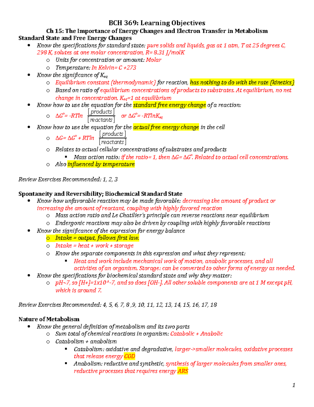 Docx-23 - LEARNING OBJECTIVE - BCH 369: Learning Objectives Ch 15: The ...