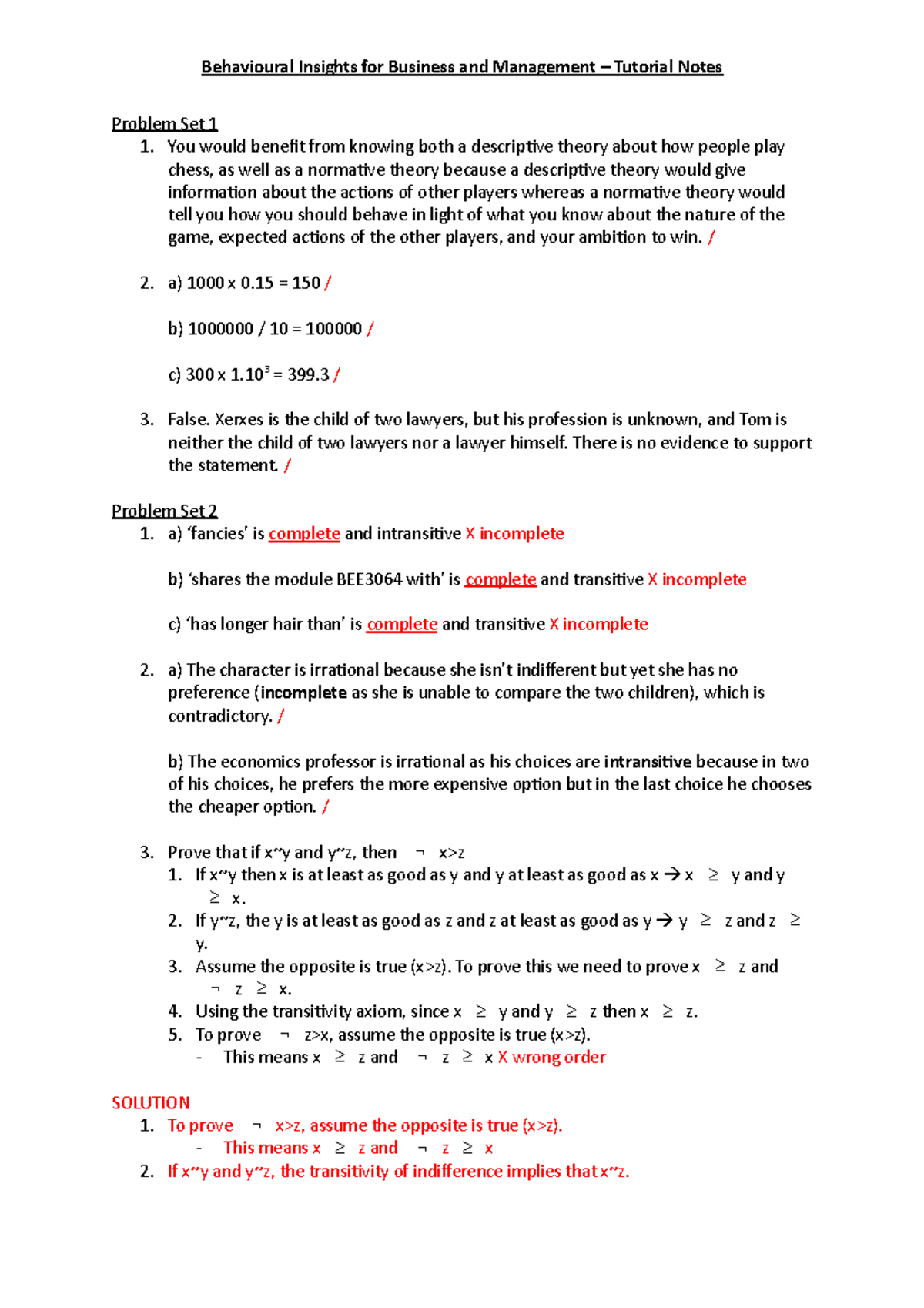 Tutorial Notes - Behavioural Insights for Business and Management ...