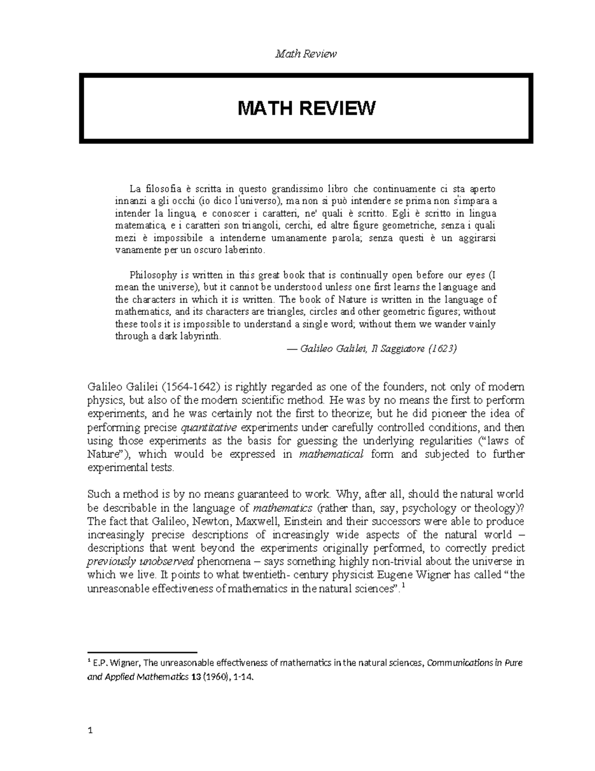 Math review - physics - MATH REVIEW La filosofia è scritta in questo ...