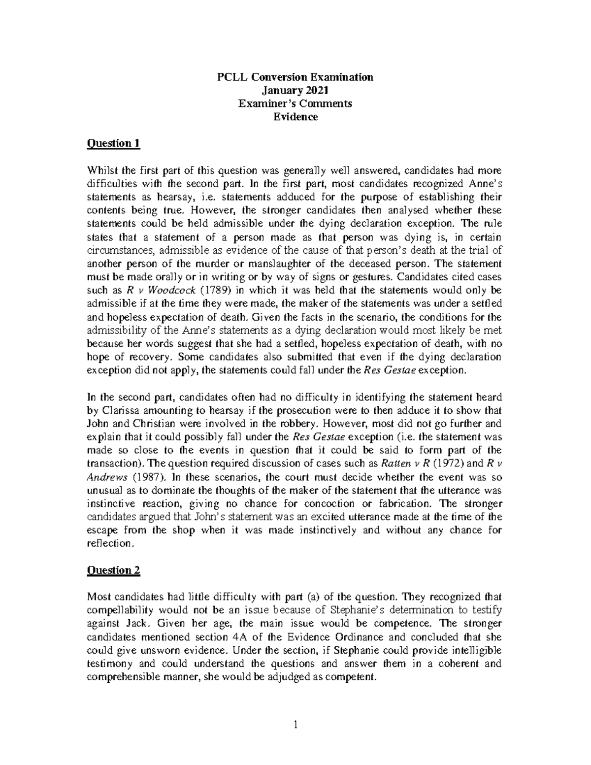 Evidence Jan 2021 - practical - PCLL Conversion Examination January ...